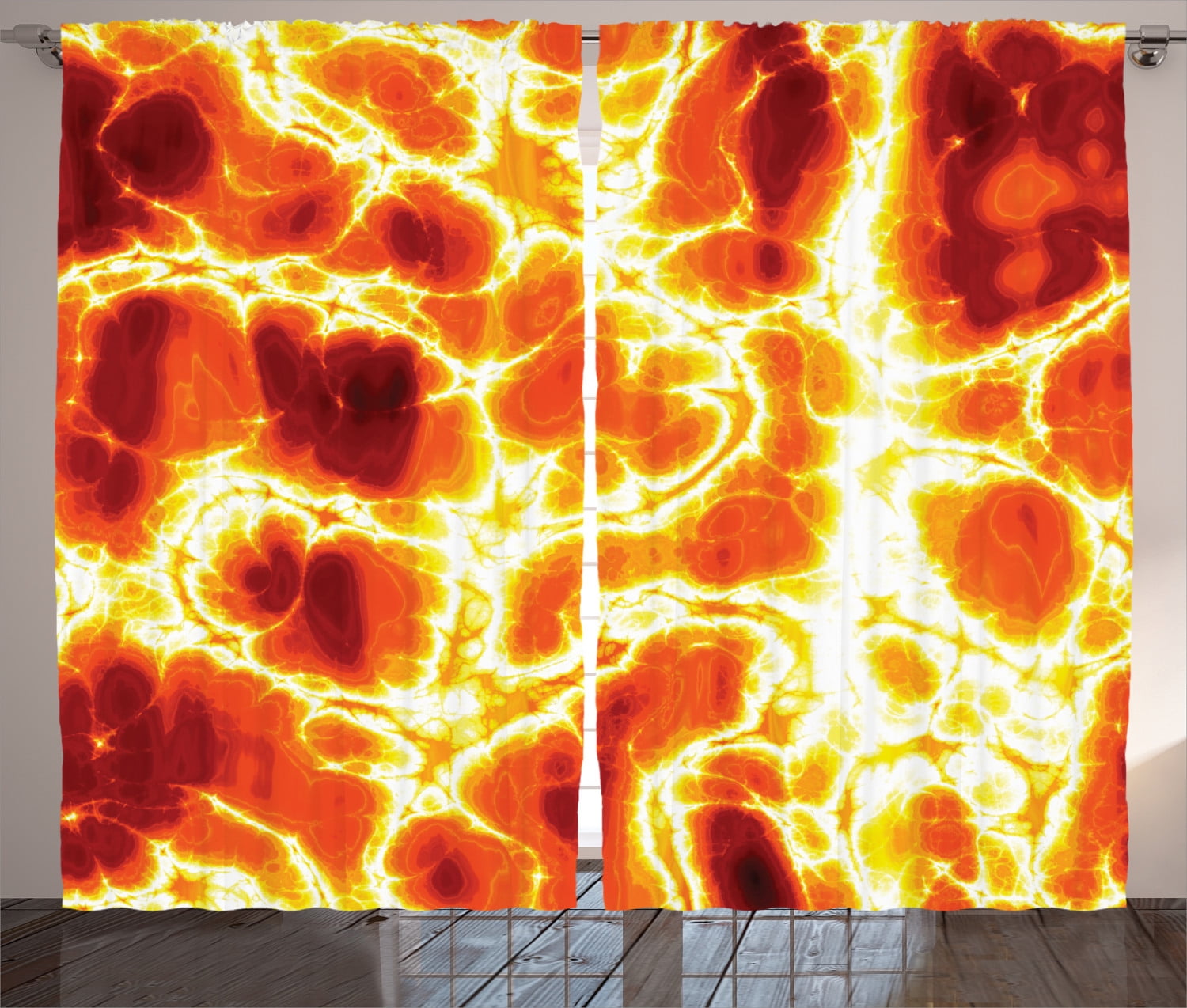 Ambesonne Orange Curtains 2 Panel Set, Hot Warm Colored Lava Form, 108 ...