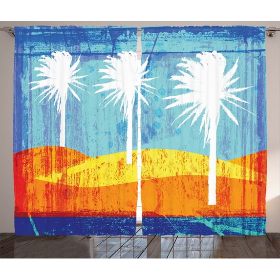 Ambesonne Abstract Curtains 2 Panel Set, Tropic Beach Palms, 108" x 84 ...