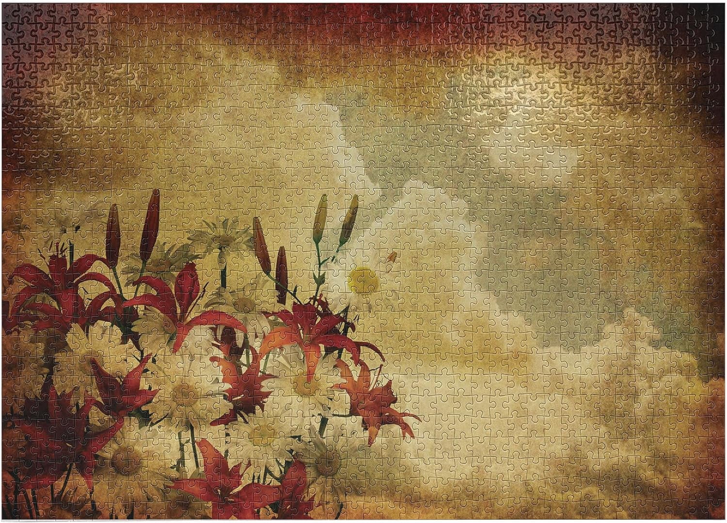 Burnt Orange Double Exposure Burnt Worn Shaggy Retro with Flowers ...