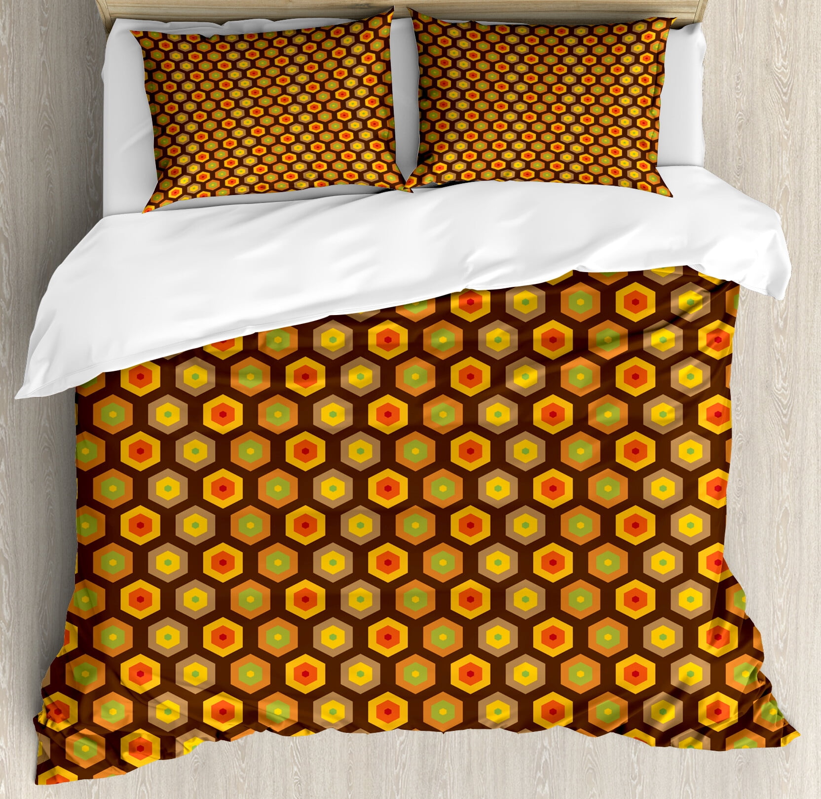Burnt Orange Duvet Cover Set, Colorful Pattern with Geometric Nested ...