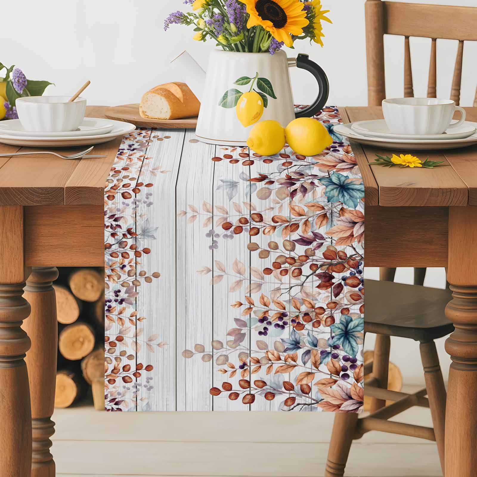 Burnt Orange Eucalyptus Leaf Table Runners 13x36 Inches Long Linen ...