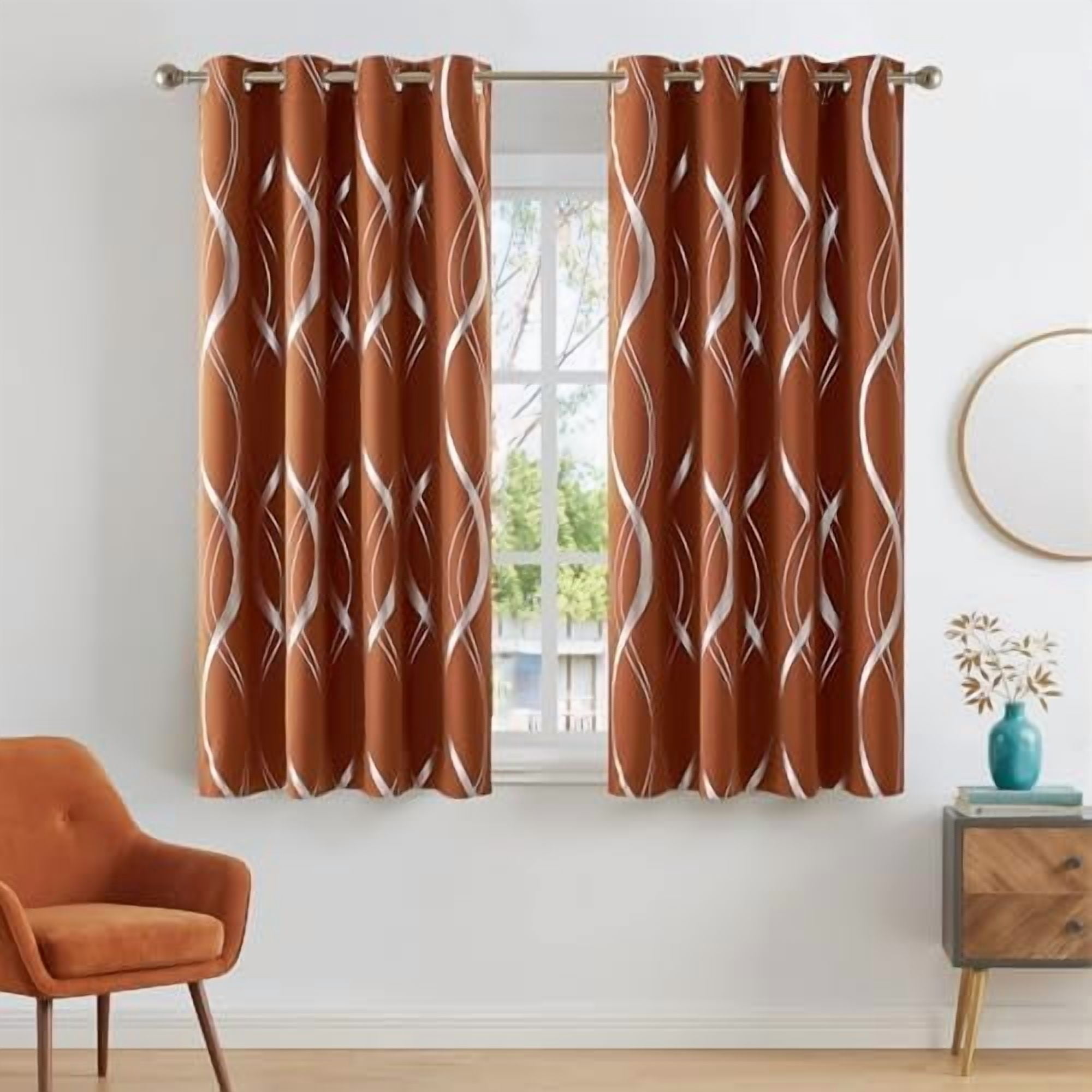Burnt Orange Fall Blackout Curtain Panels for Cafe, W52 x L63 inch ...