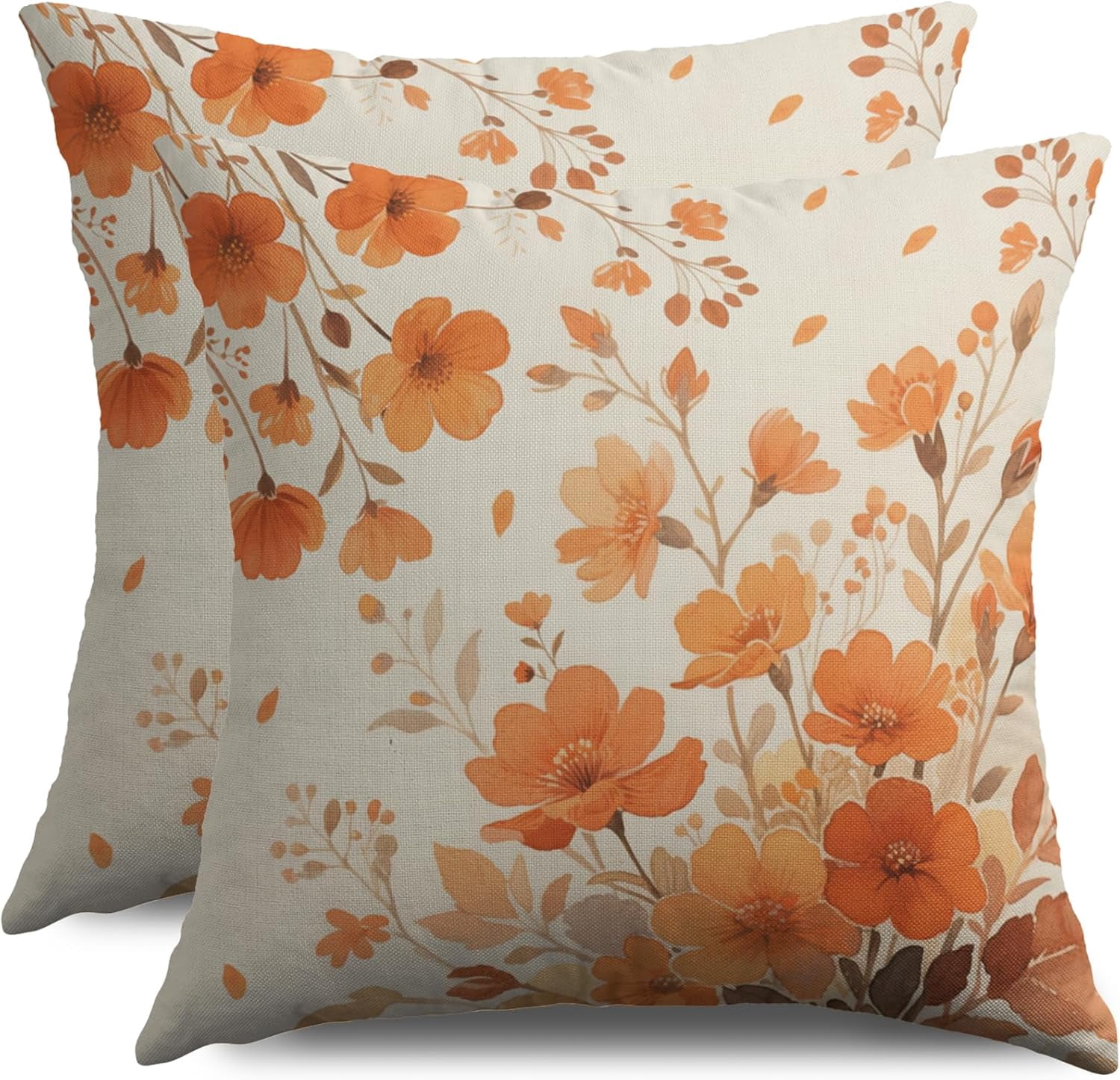 Burnt Orange Fall Floral Pillow Covers 16X16 Set of 2, Autumn Colored ...