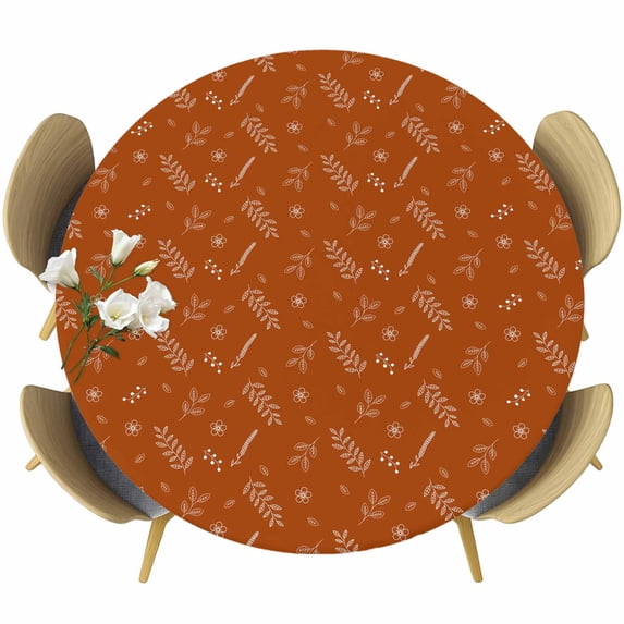Burnt Orange Fall Round Tablecloth, Fitted Table Cover with Elastic for ...