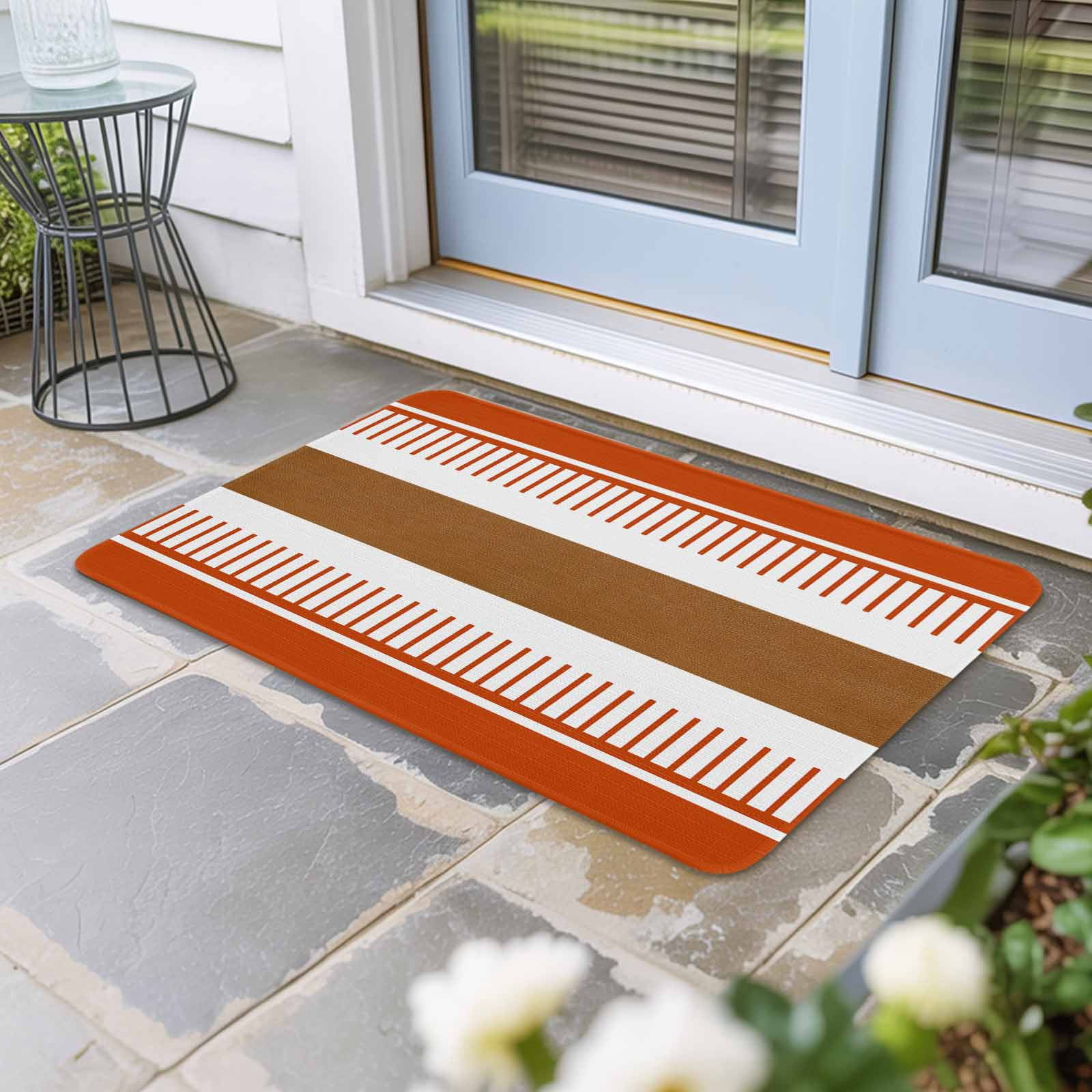 Burnt Orange Farmhouse Door Mat Indoor Outdoor, Orange Brown Striped ...