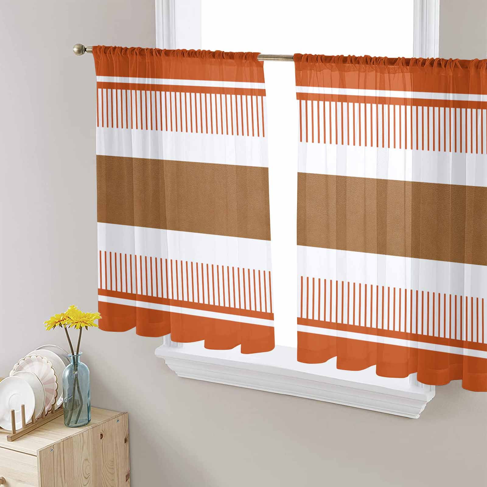 Burnt Orange Farmhouse Semi Sheer Curtains 54 Inch Length 2 Panels Set ...