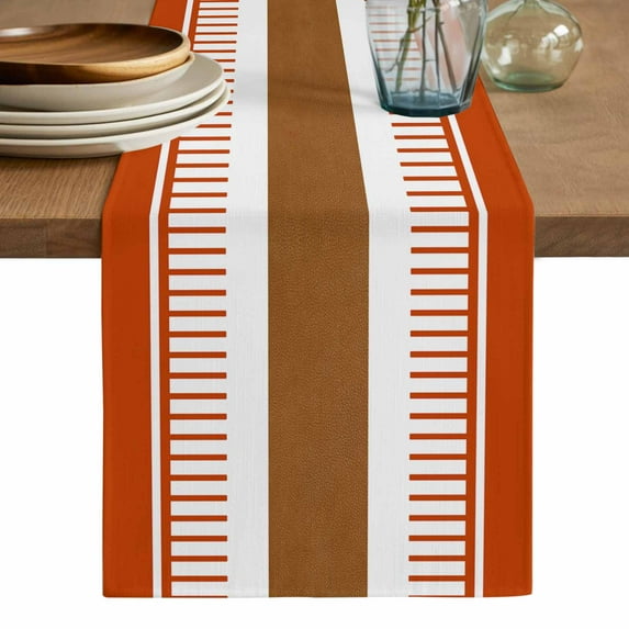 Burnt Orange Farmhouse Table Runner, Orange Brown Striped Washable ...