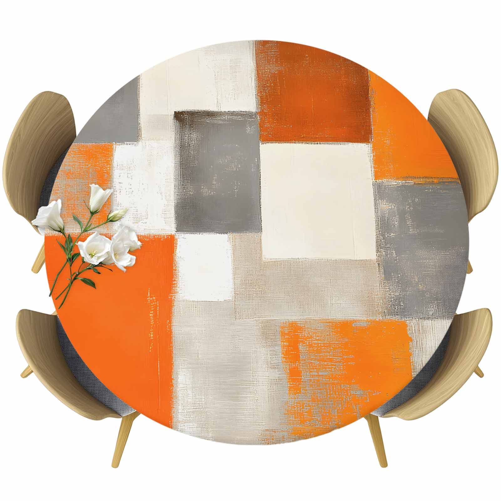 Burnt Orange Fitted Tablecloth with Elastic Edged, Round Table Cloth ...