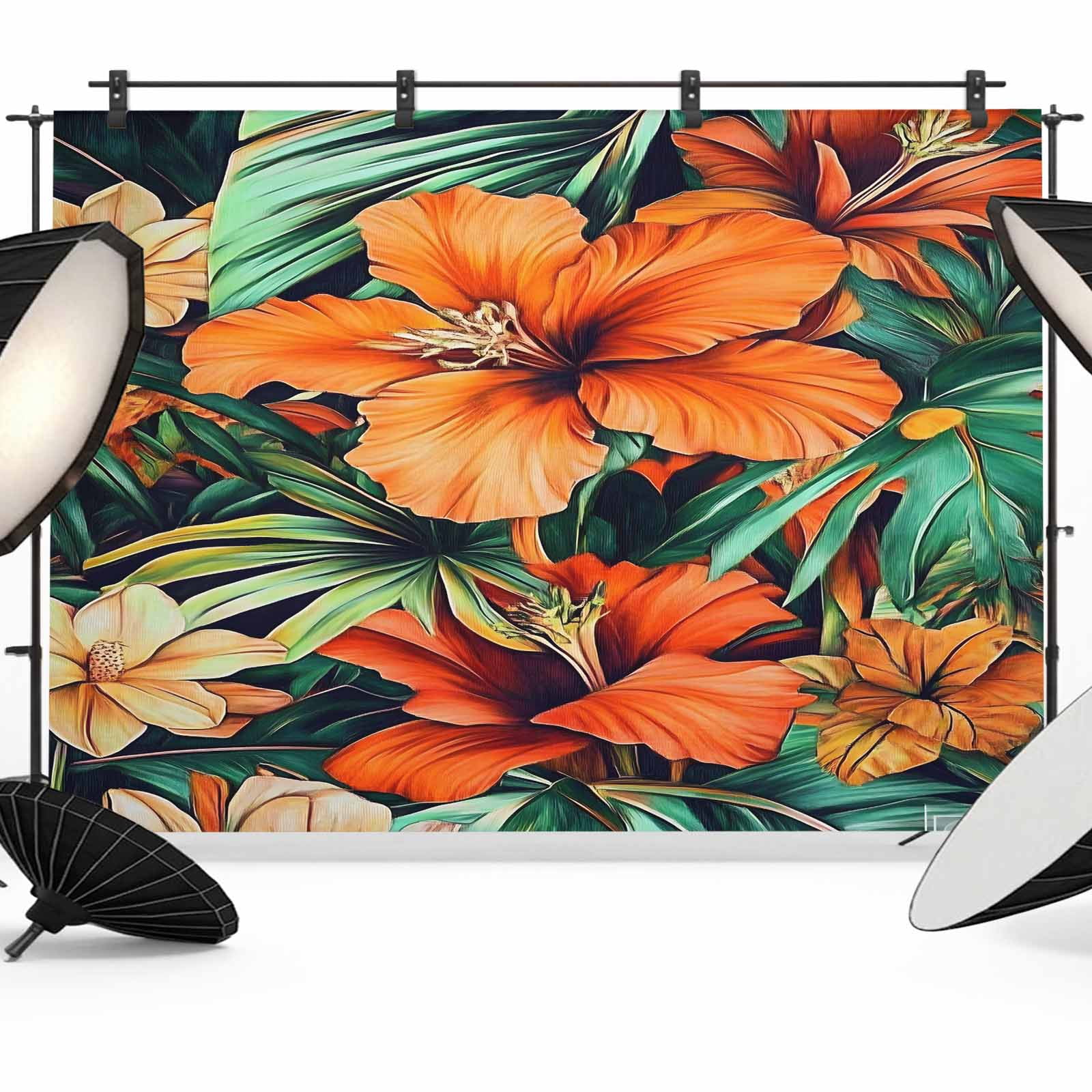 Burnt Orange Floral Backdrop for Photography,Fabric Photo Background ...