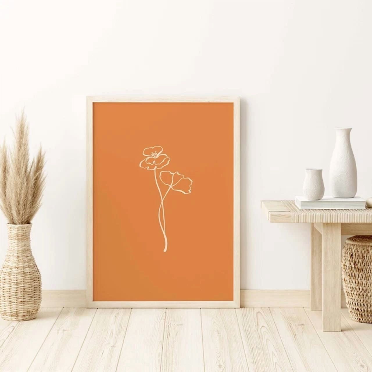 Burnt Orange Floral Illustration Poster Art Home Decor Vintage Gift ...