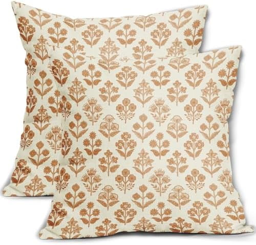 Burnt Orange Floral Pillow Covers 18x18 Inch Set of 2, Vintage Flower ...
