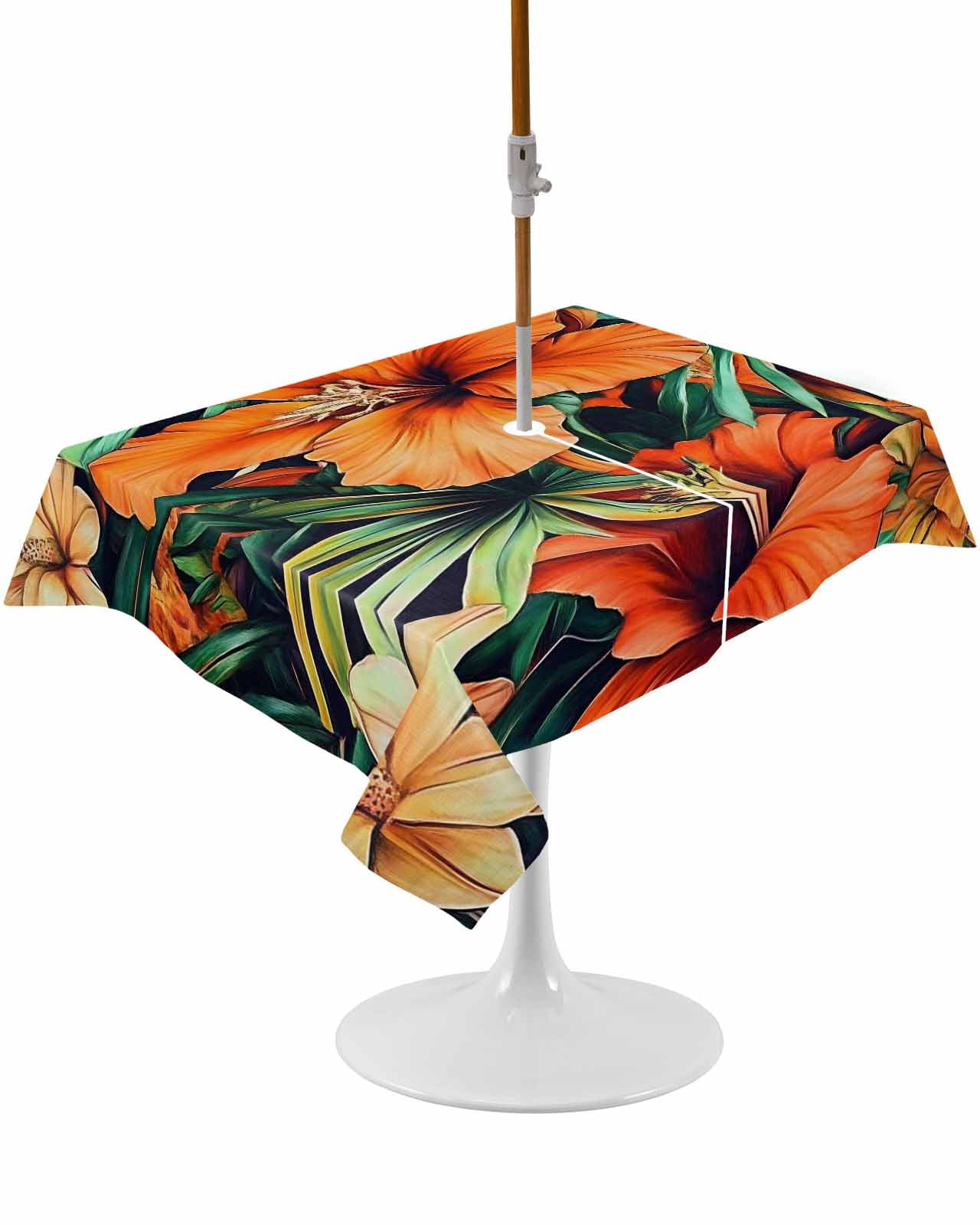 Burnt Orange Floral Rectangle Outdoor Tablecloth, Waterproof Table ...