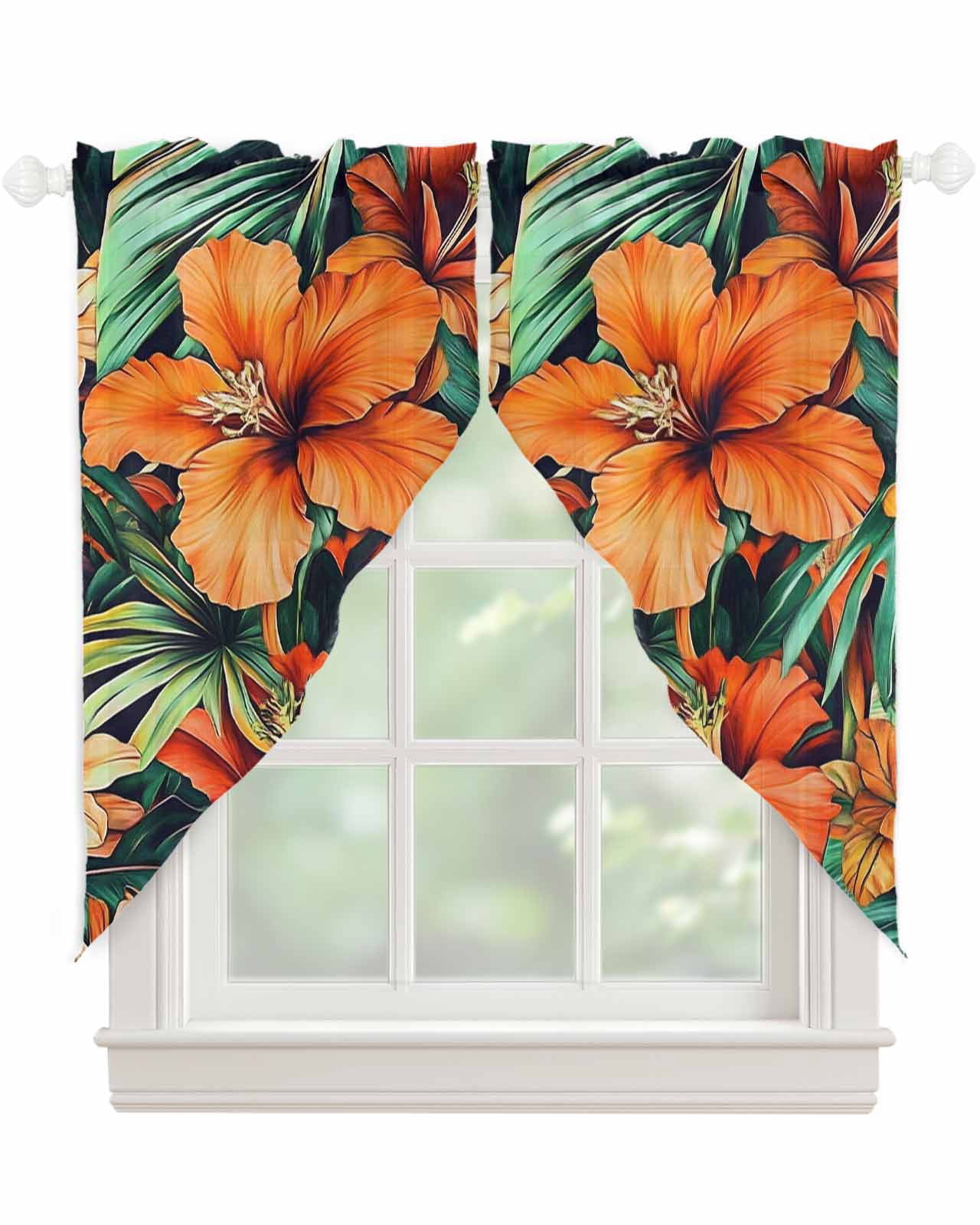 Burnt Orange Floral Swag Valances for Windows, Tropical Botanical ...
