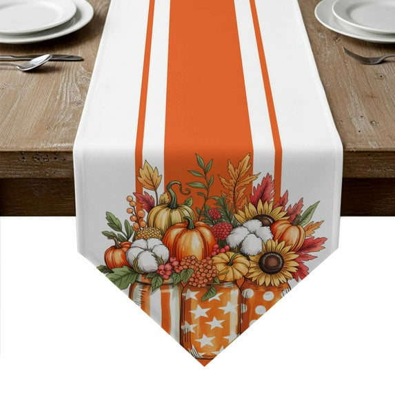 Burnt Orange Floral Table Runner Linen Burlap Table Runner 48 Inches ...
