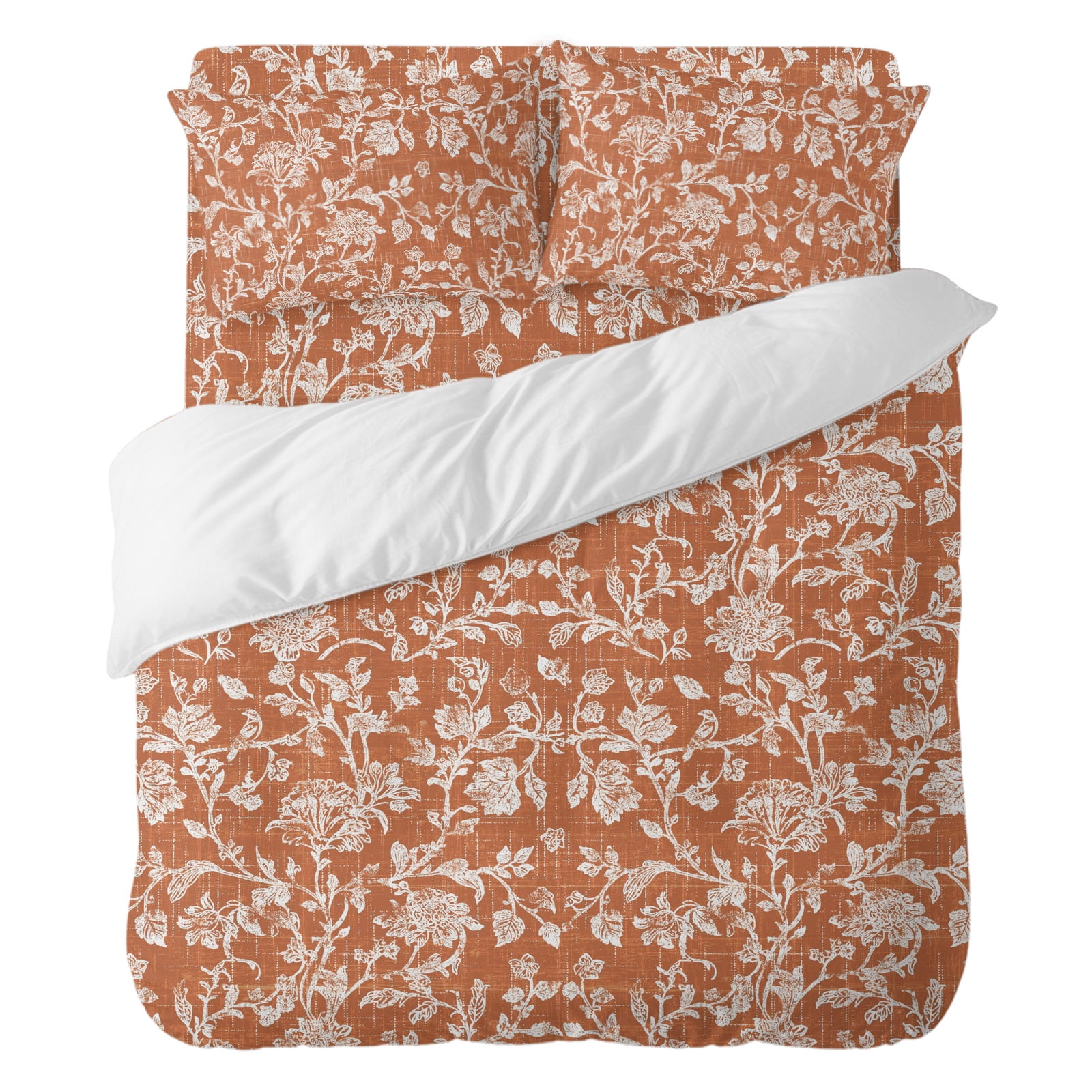Burnt Orange Flower Bedding Duvet Cover Set Twin Size 4 Pieces ...