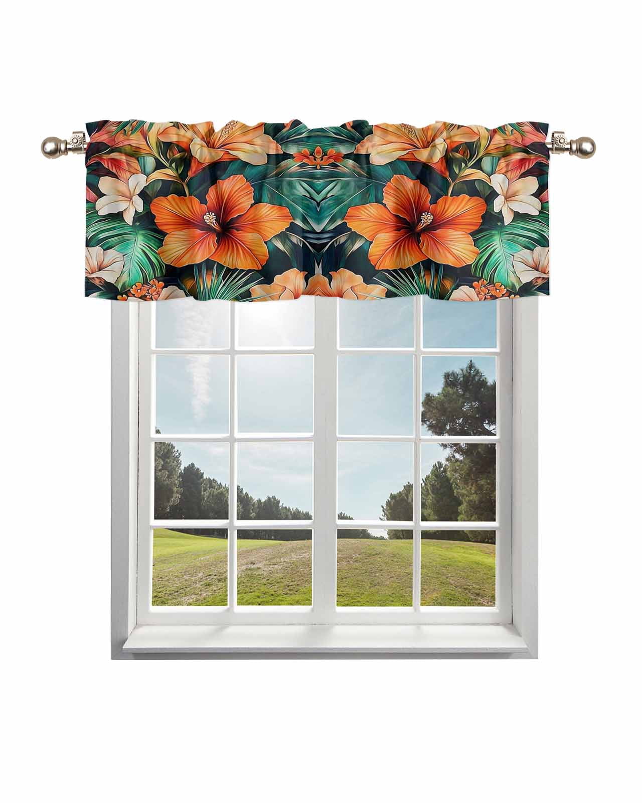 Burnt Orange Flower Curtain Valance for Windows/Living Room/Kitchen ...