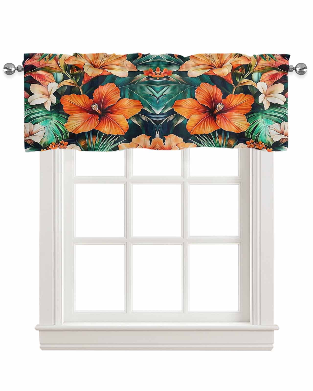Burnt Orange Flower Kitchen Valances for Windows Farmhouse Linen Window ...