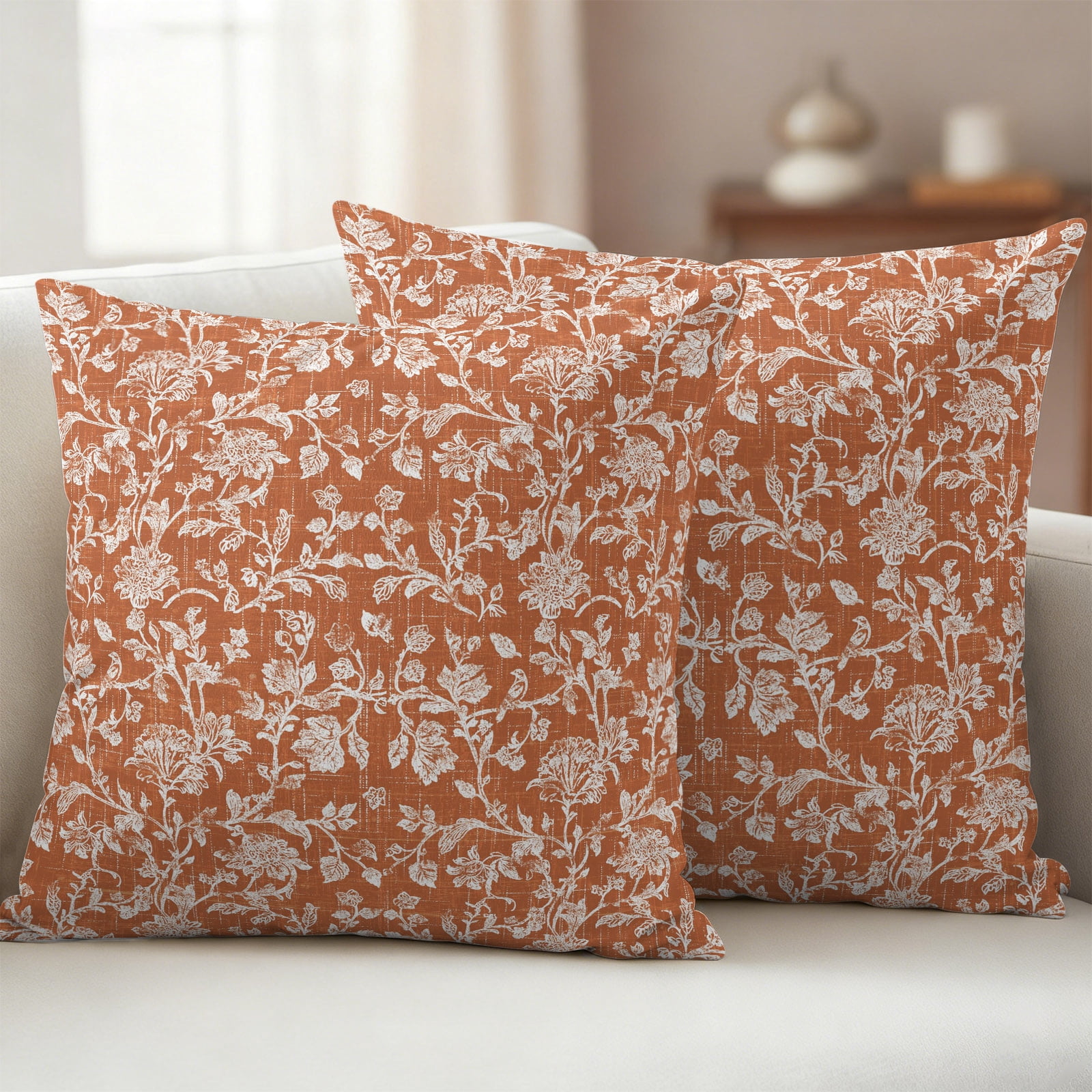 Burnt Orange Flower Pillow Covers 2 Pack Pastoral White Plant Petal ...