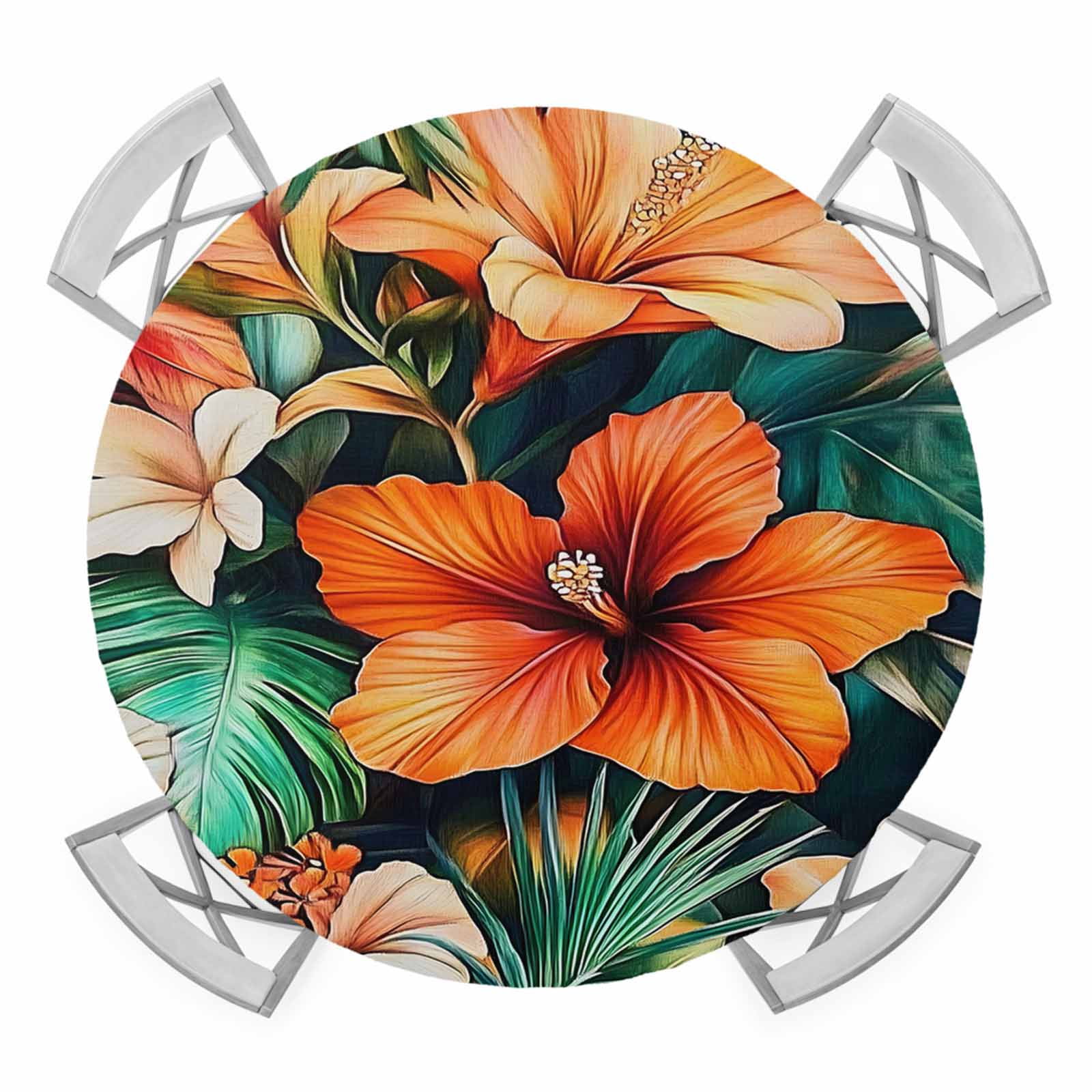 Burnt Orange Flower Round Tablecloth for 45-54 Inch Tables, Fitted ...
