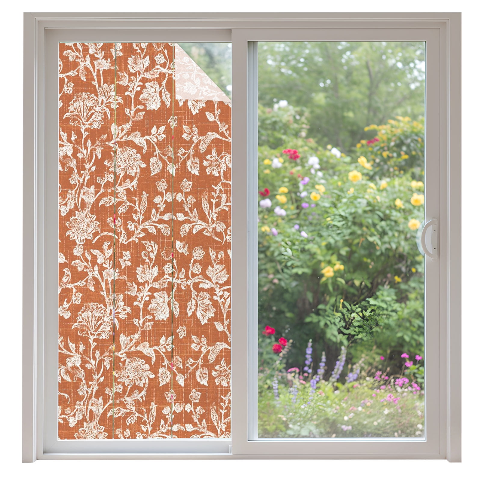 Burnt Orange Flower Window Privacy Film, Pastoral White Plant Petal ...