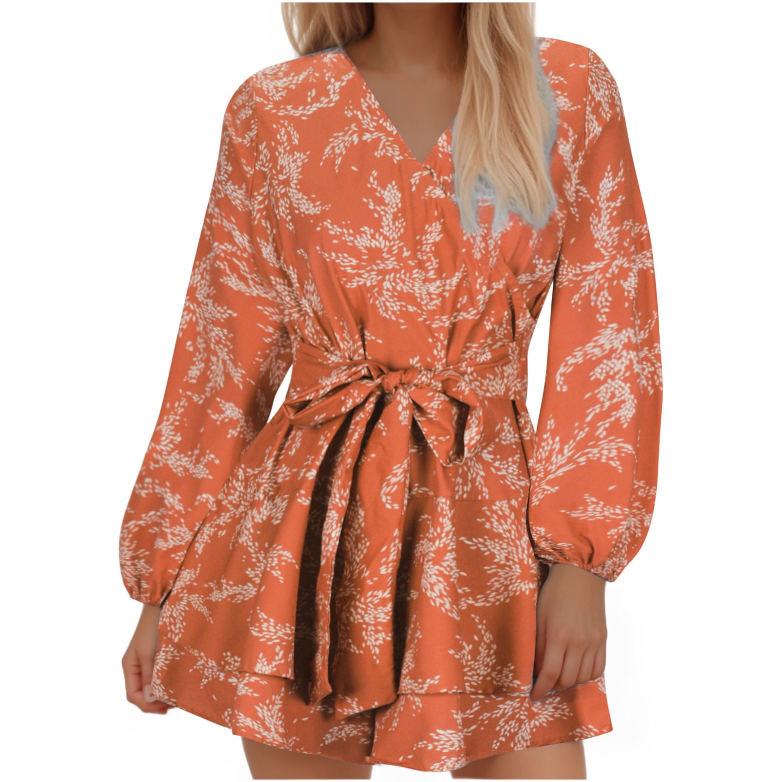 Burnt Orange Flowy Peplum Straight Leg Tiered Lounge Shorts for Women ...