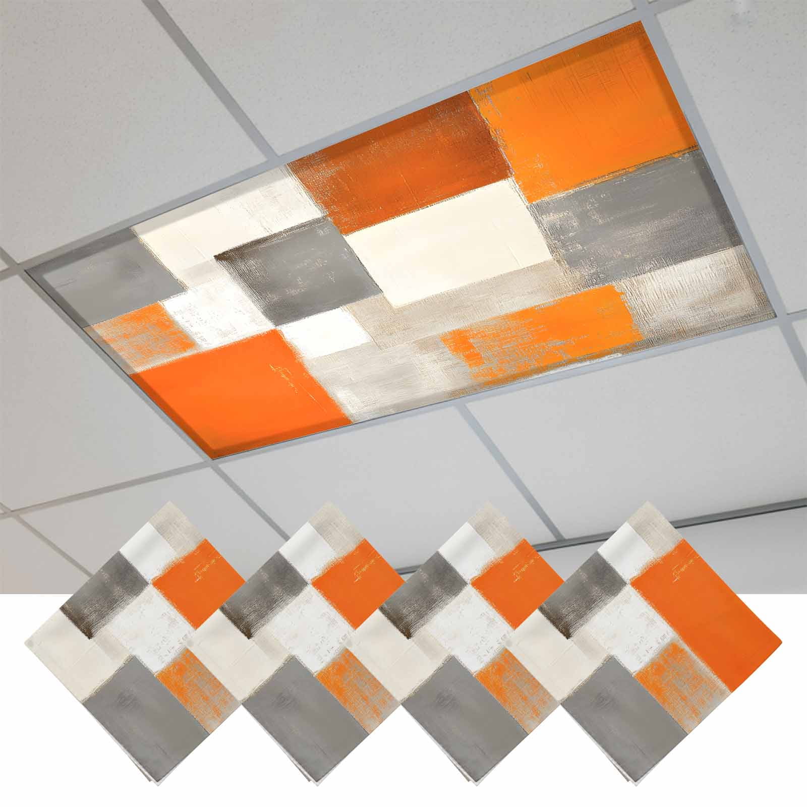 Burnt Orange Fluorescent Light Covers, Grey Modern Abstract Art Oil ...