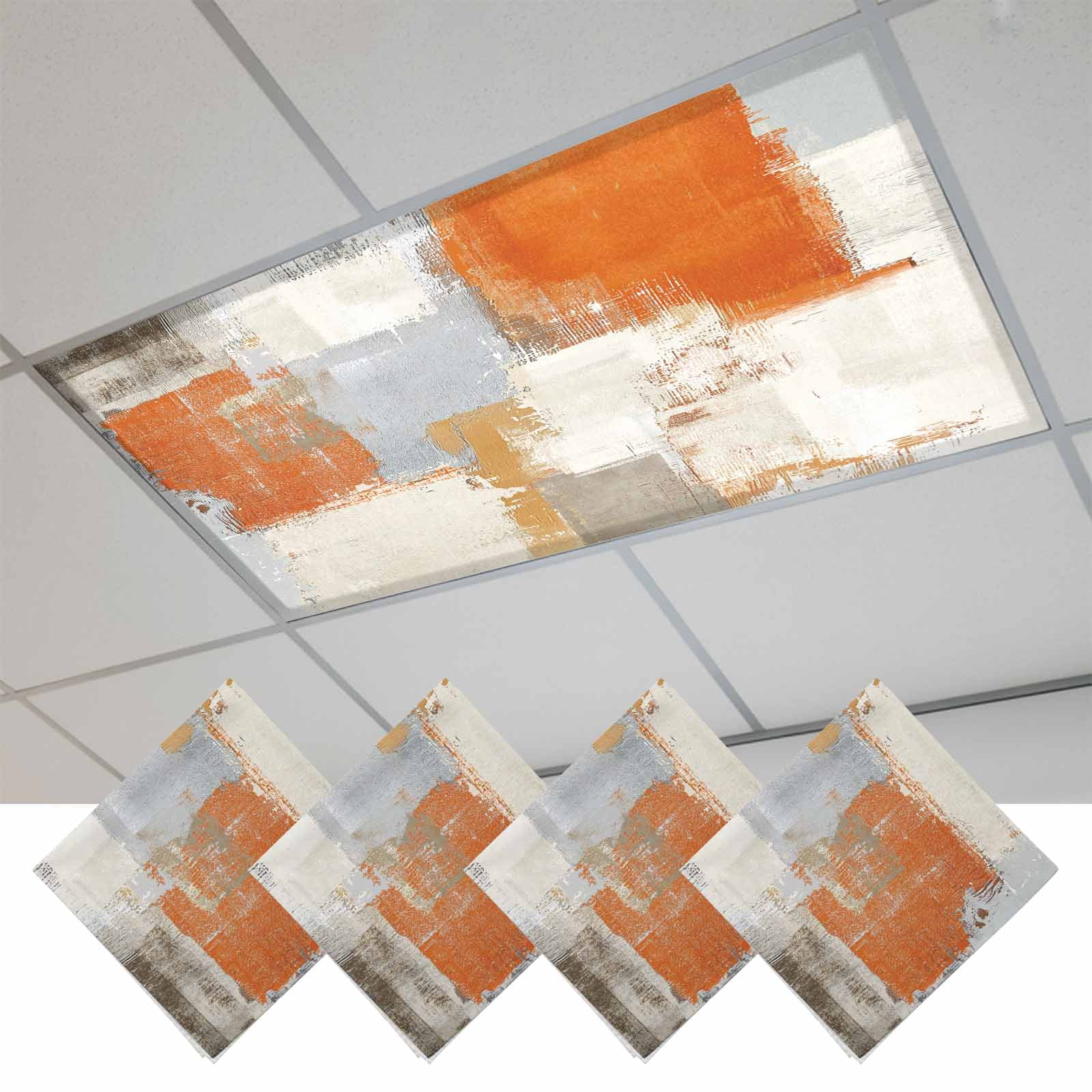 Burnt Orange Fluorescent Light Covers, Modern Geometric Grey Oil ...