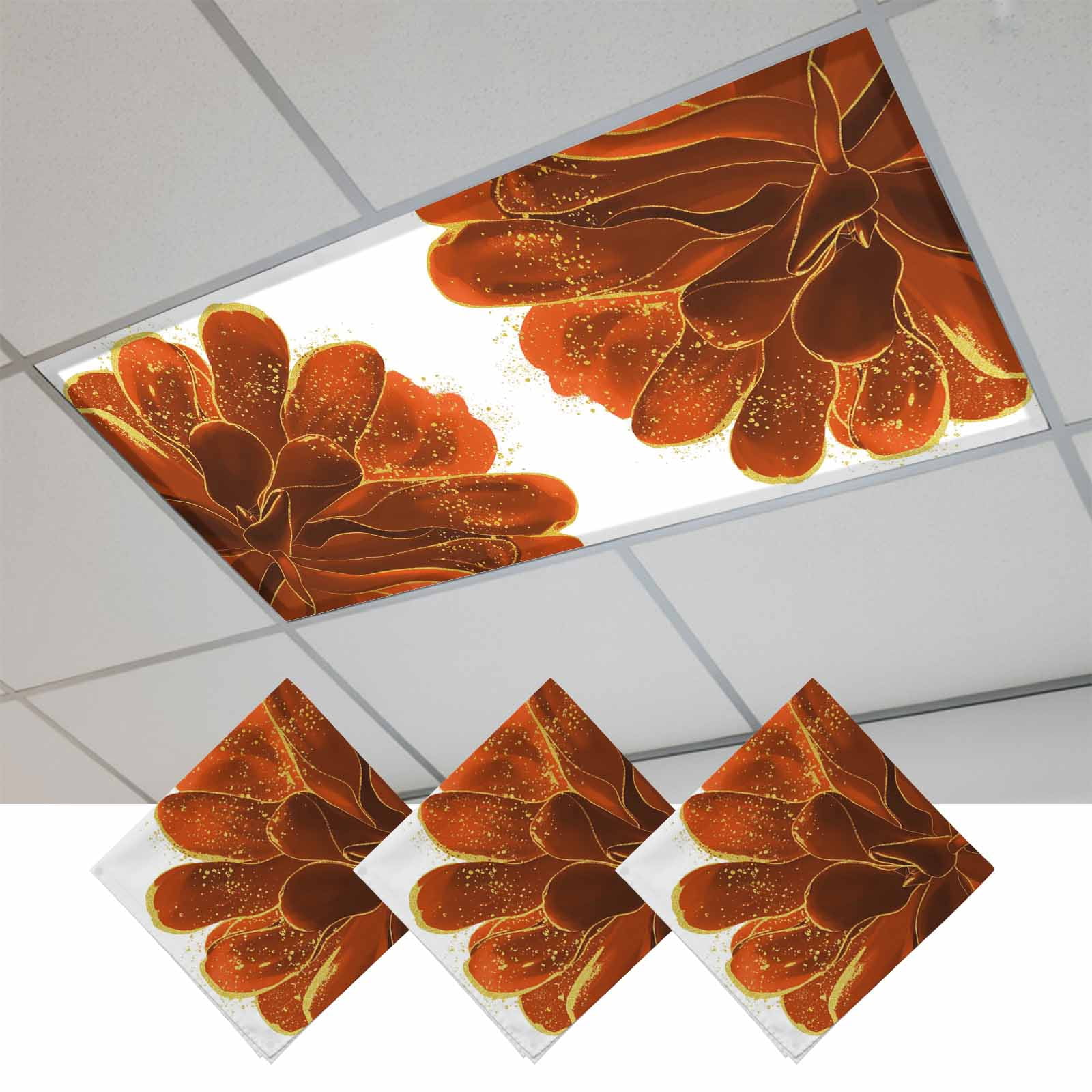 Burnt Orange Fluorescent Light Covers, Sparkle Gold Stained Floral ...