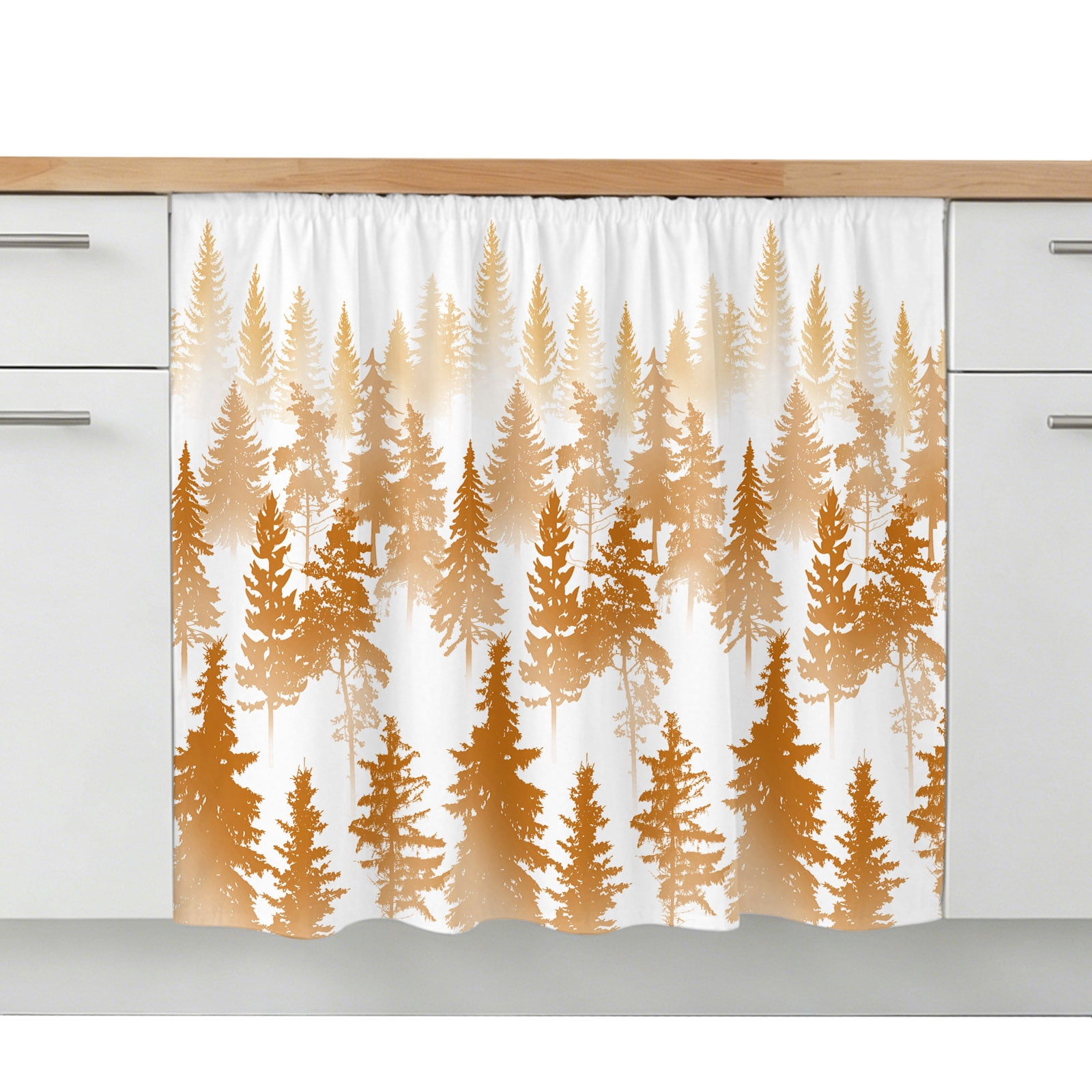 Burnt Orange Forest Cabinet Curtains 28"W x 35"L,Dustproof Sink Skirt ...