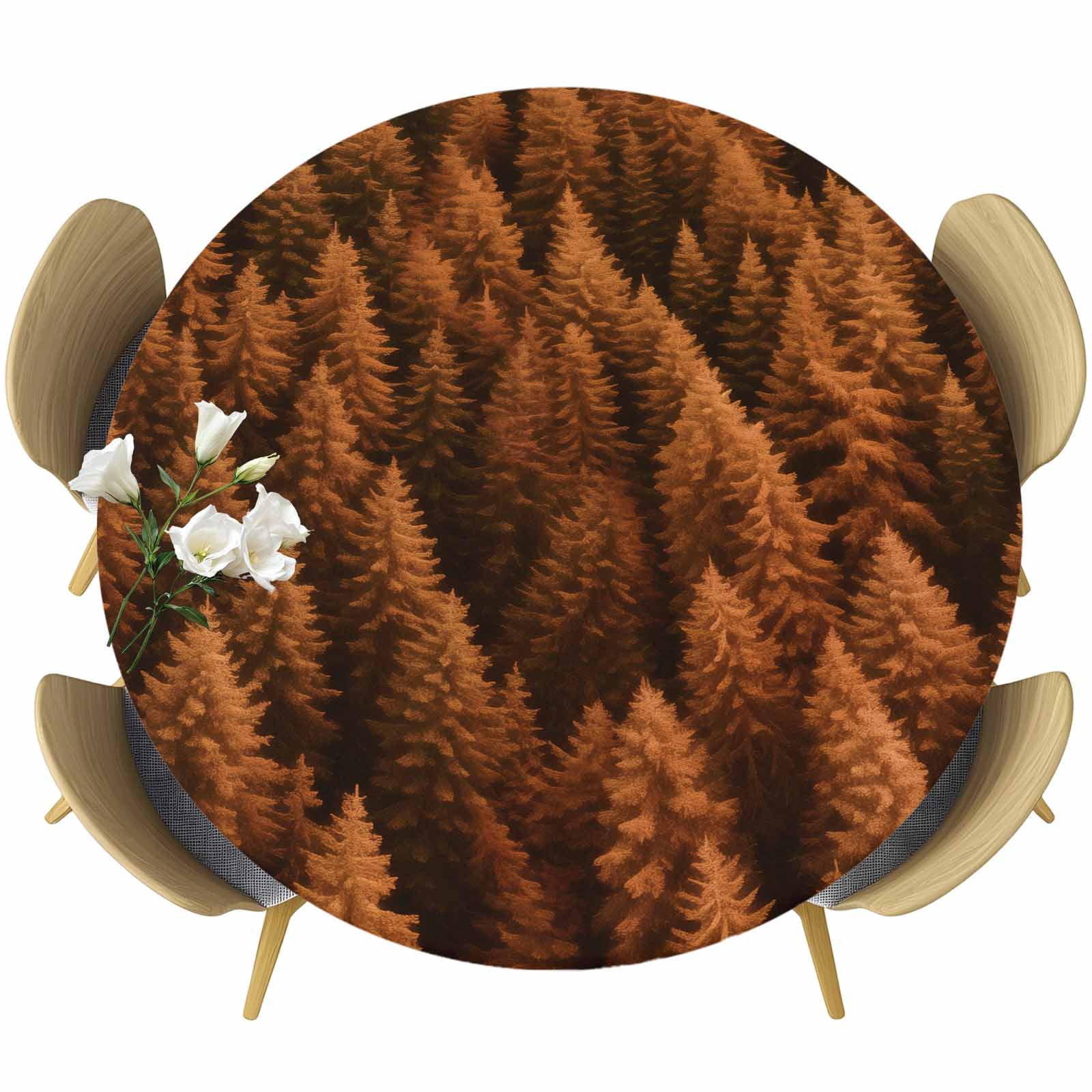 Burnt Orange Forest Round Tablecloth 55-60 Inch Round Fitted Table ...