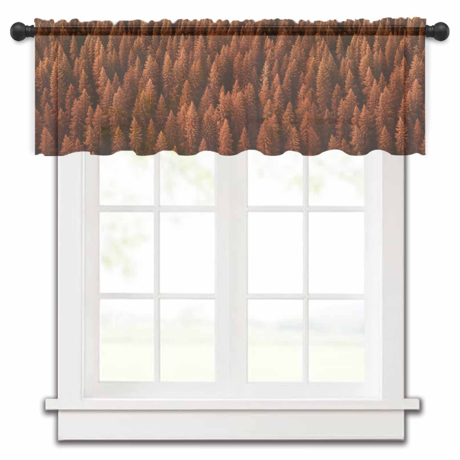 Burnt Orange Forest Sheer Valances, 42"x12" Light Filtering Kitchen ...