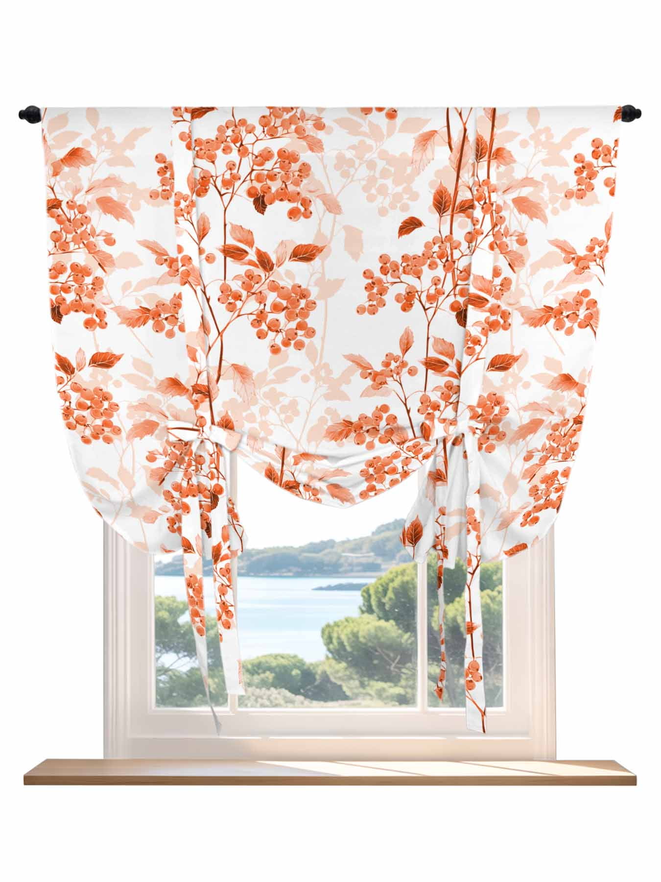 Burnt Orange Fruit Tie Up Curtains for Windows 45 Inch Length Balloon ...