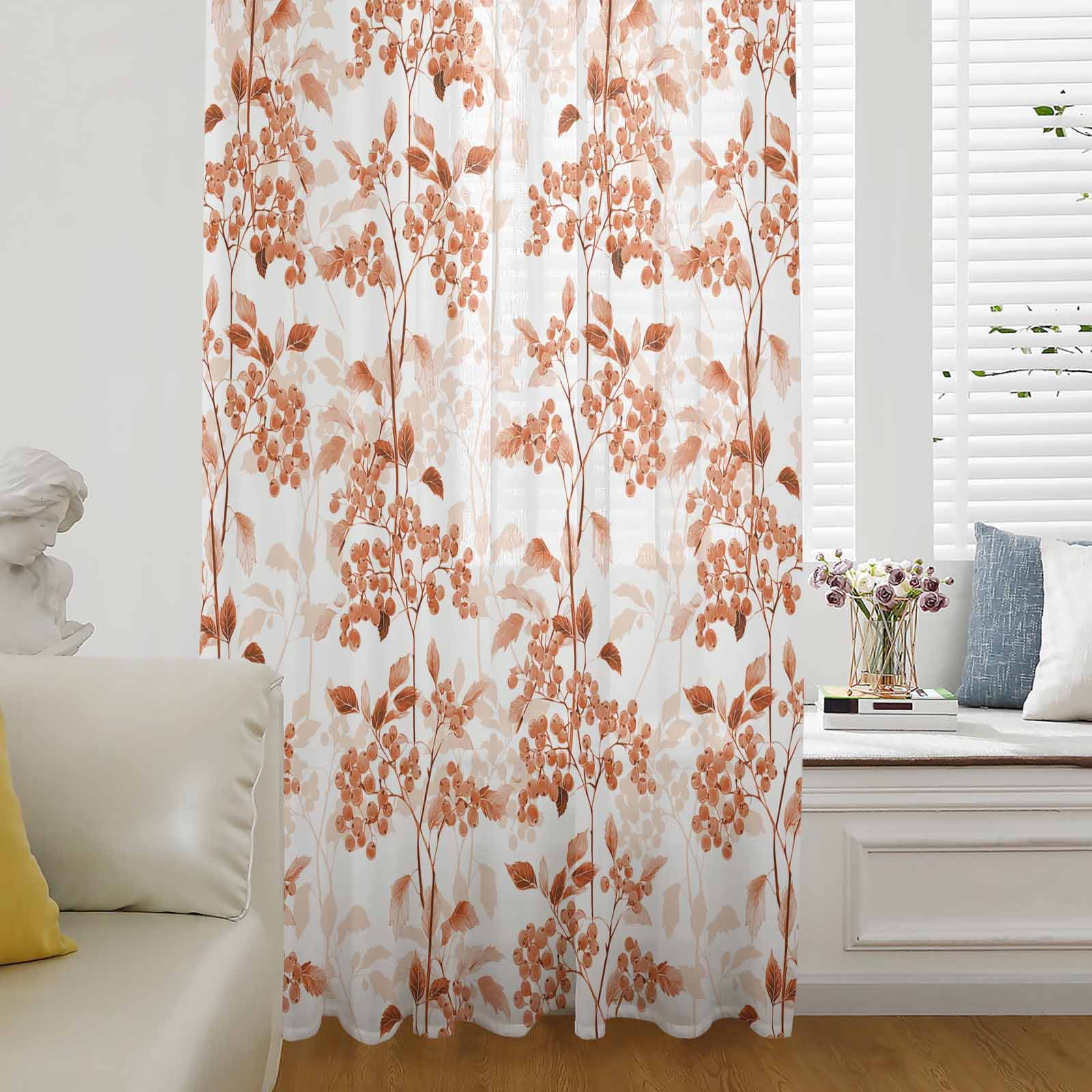 Burnt Orange Fruit Window Curtain 63 Inches Long,Vintage Plant Nature ...