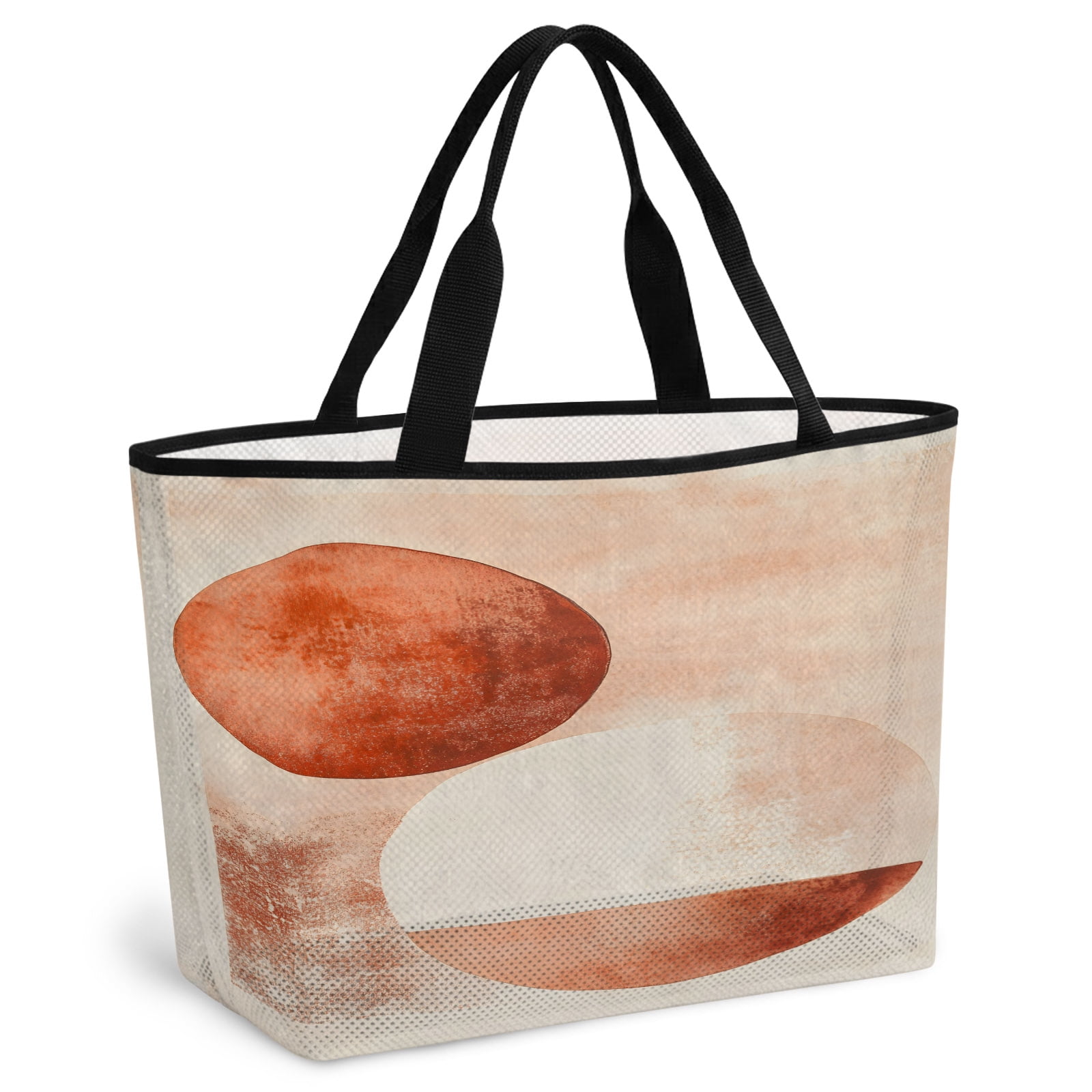 Burnt Orange Geometric Art Beach Bag for Women, Large Breathable Mesh ...
