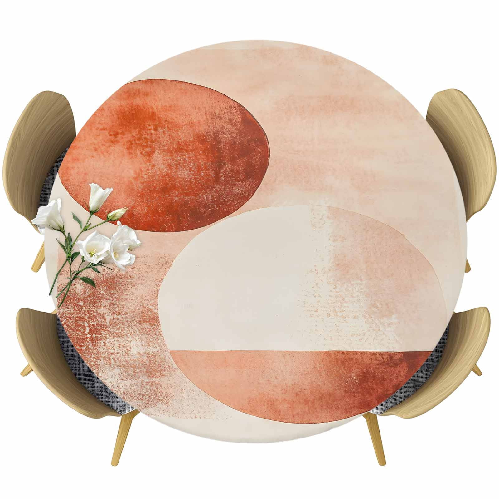 Burnt Orange Geometric Art Round Tablecloth 36-44 Inch Round Fitted ...
