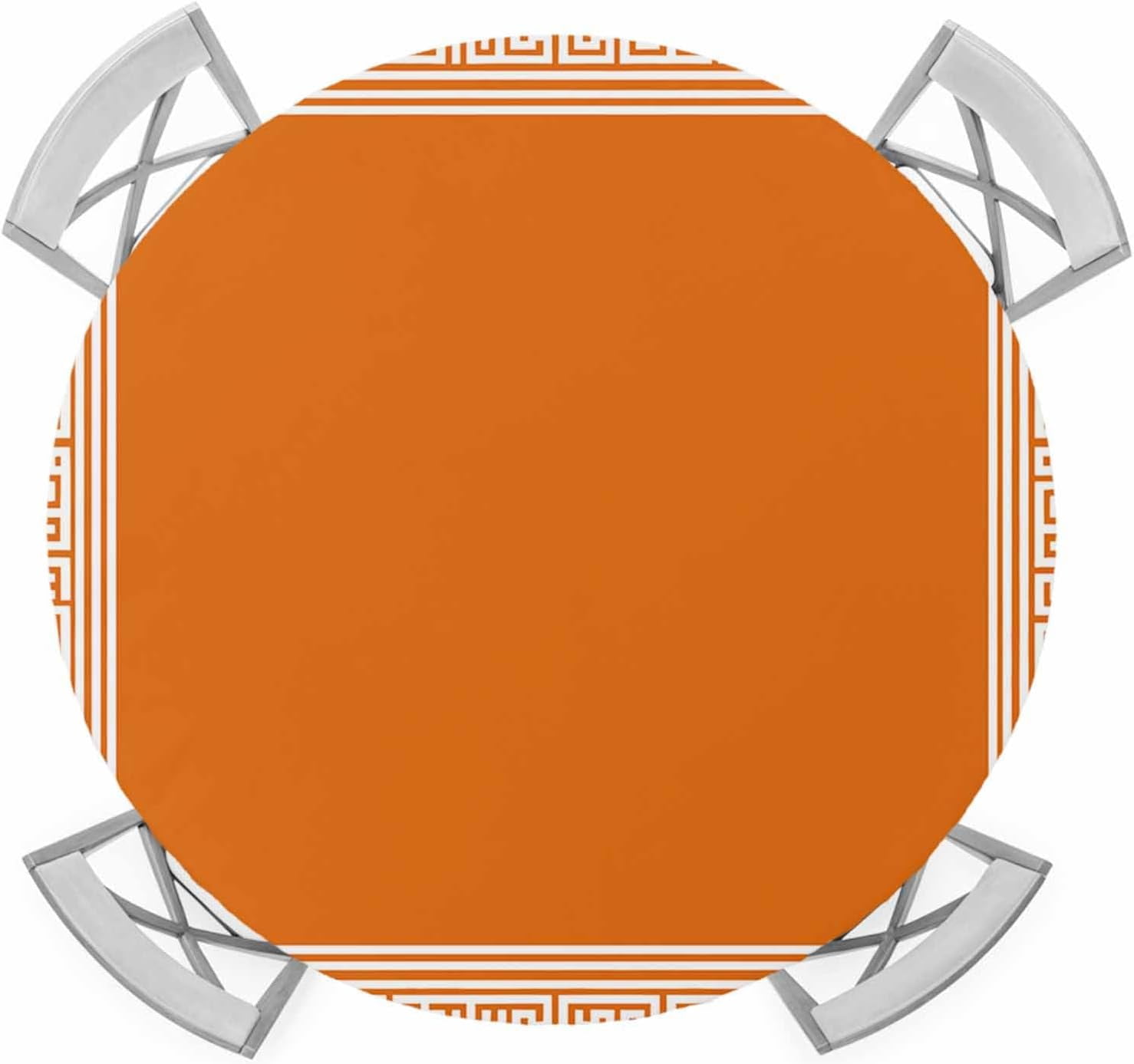 Burnt Orange Geometric Round Fitted Tablecloth with Elastic Edge, White ...