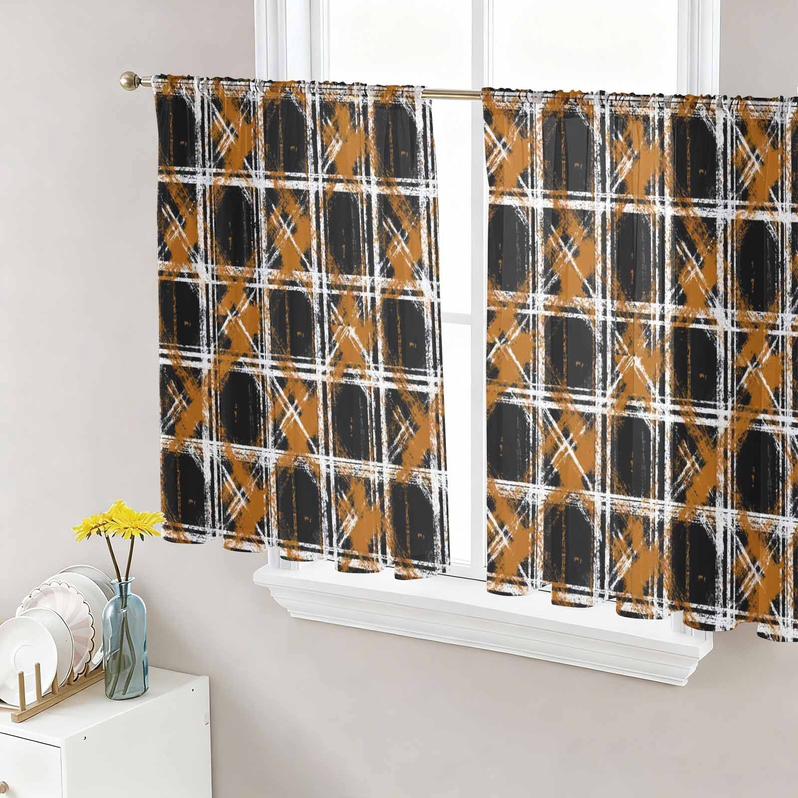 Burnt Orange Geometric Sheer Curtains for Living Room Bedroom Black ...
