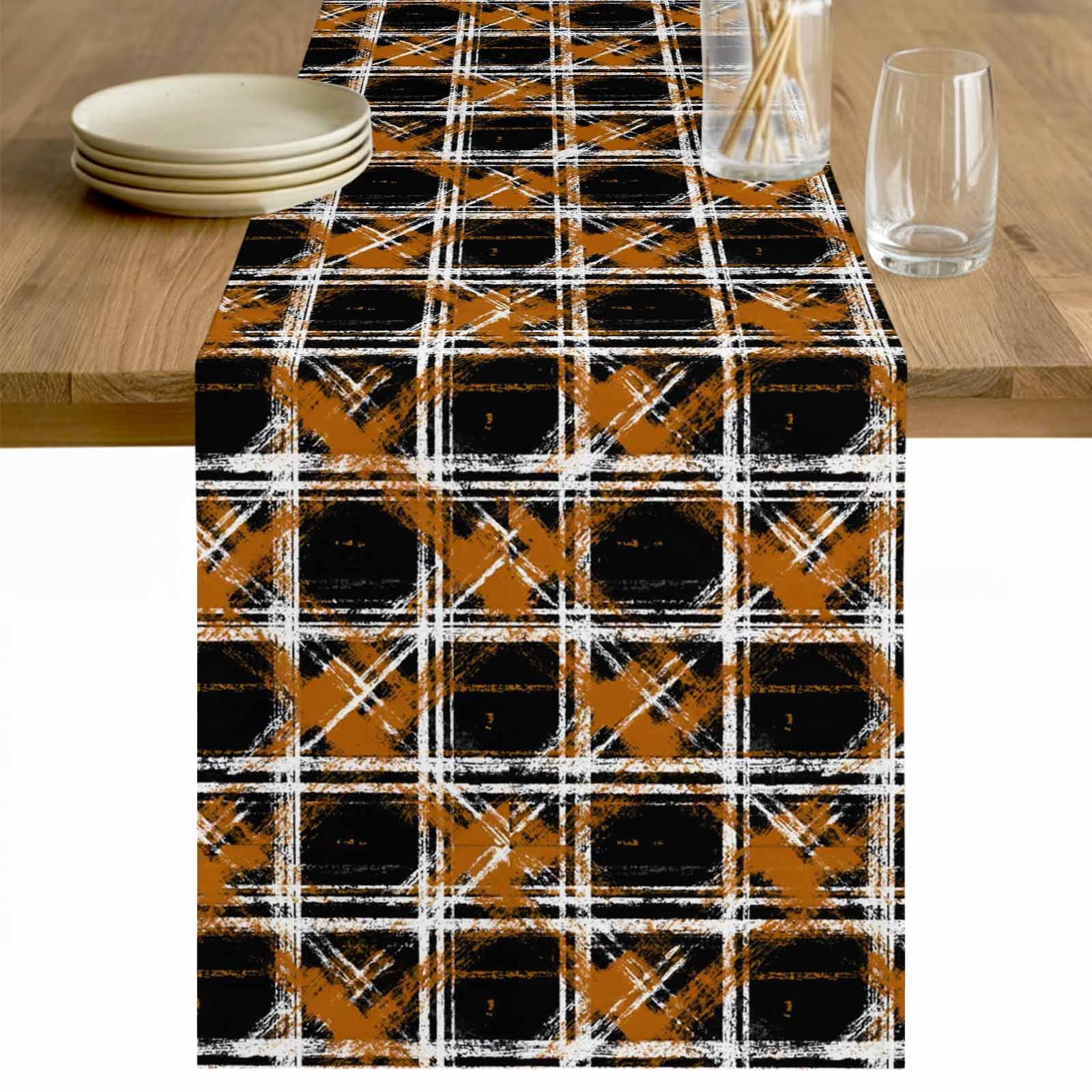 Burnt Orange Geometric Table Runner - 108 Inch Long Black White Boho ...