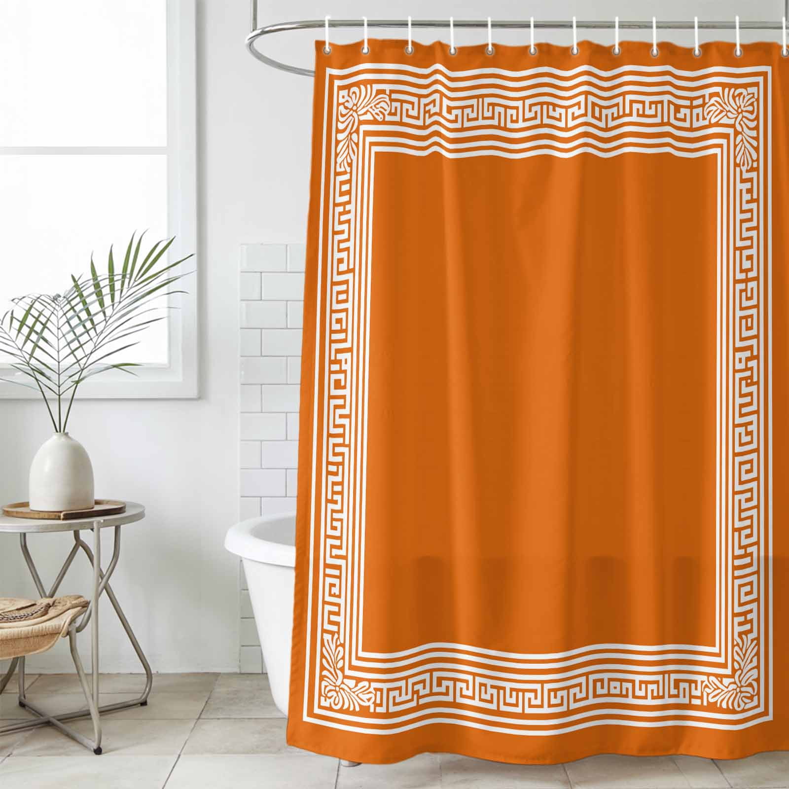 Burnt Orange Geometric Waterproof Fabric Shower Curtain,Country Greece ...