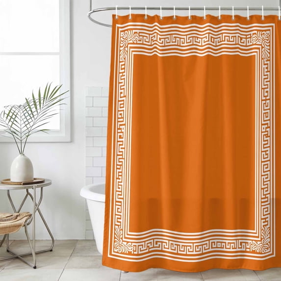 Burnt Orange Geometric Waterproof Fabric Shower Curtain,Country Greece ...