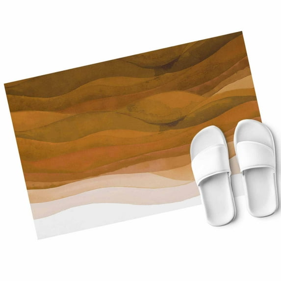 Burnt Orange Gradient Door Mat Abstract Ocean Wave Non Slip Absorbent ...