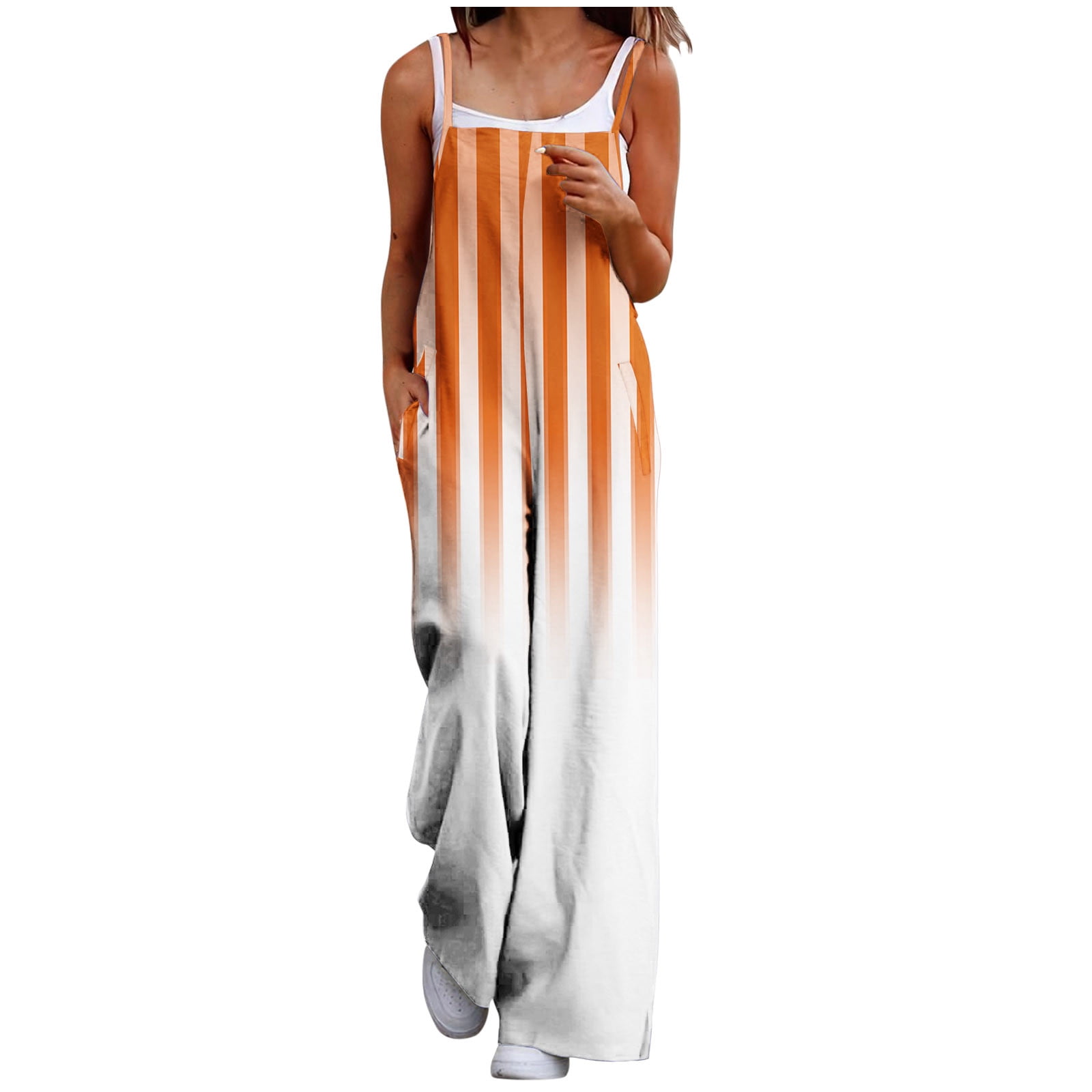 Burnt Orange Gradient Loose Fit Overalls for Women Fall Summer Casual ...