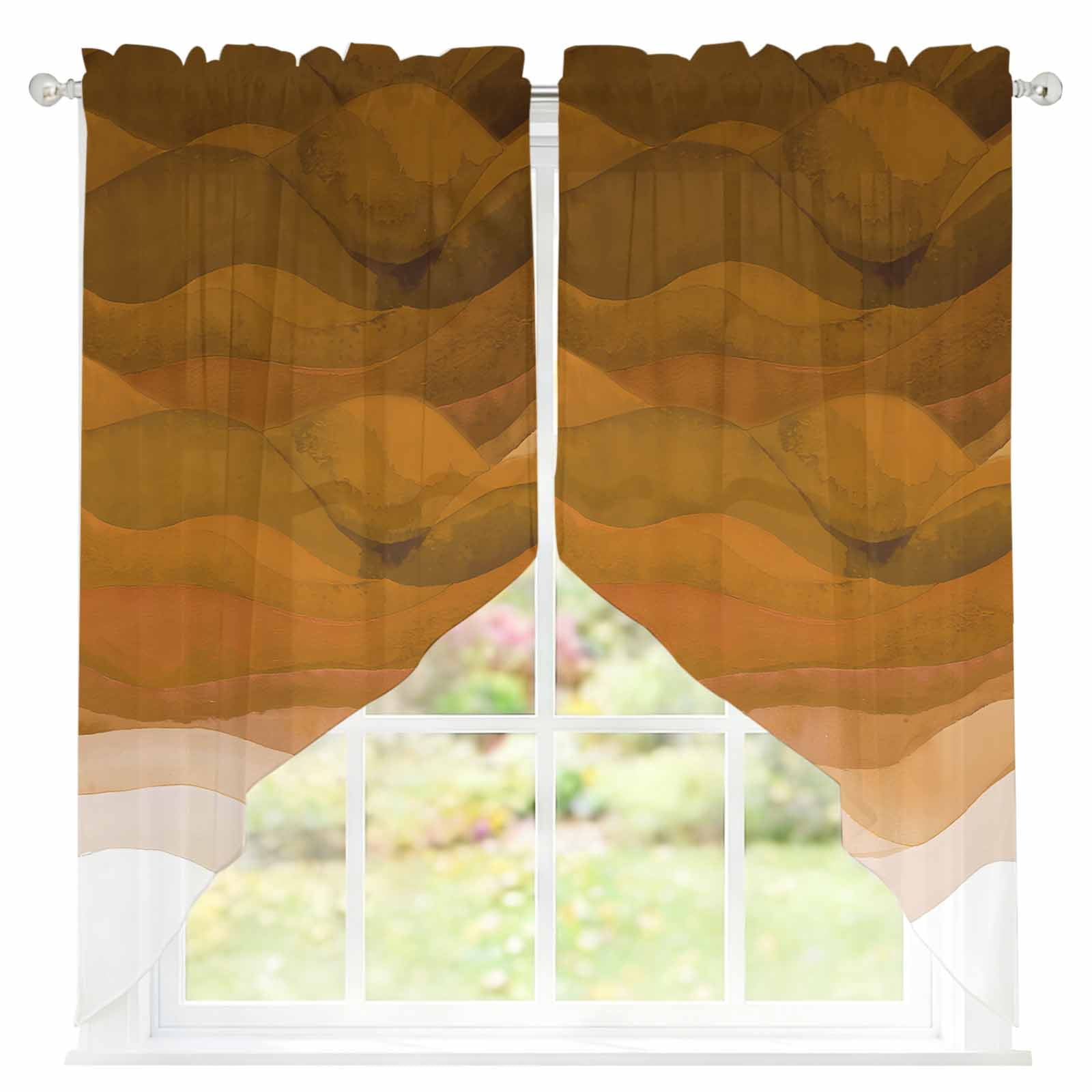 Burnt Orange Gradient Sheer Curtains Swag Valances for Windows Abstract ...