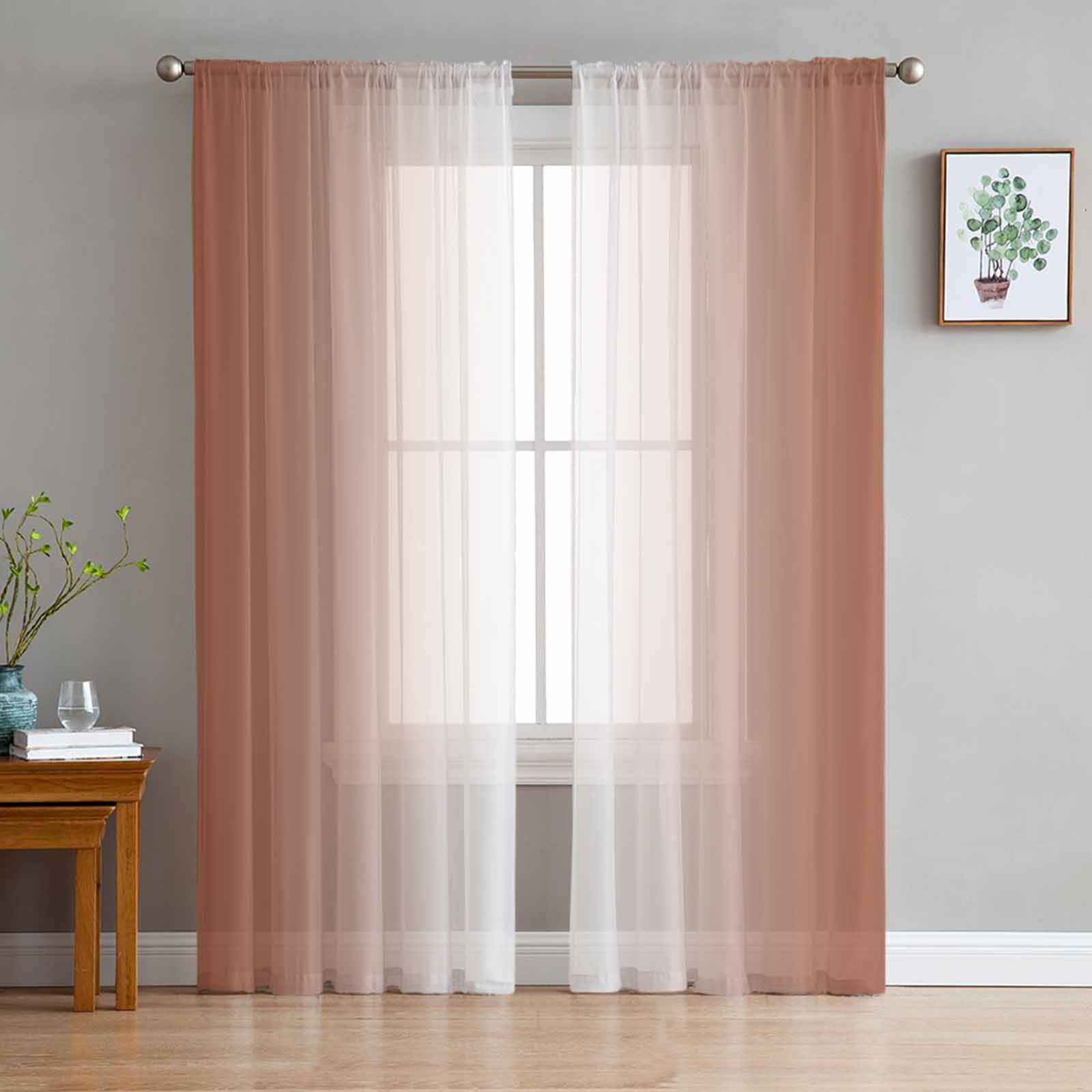 Burnt Orange Gradient White Sheer Curtains for Living Room Modern Home ...
