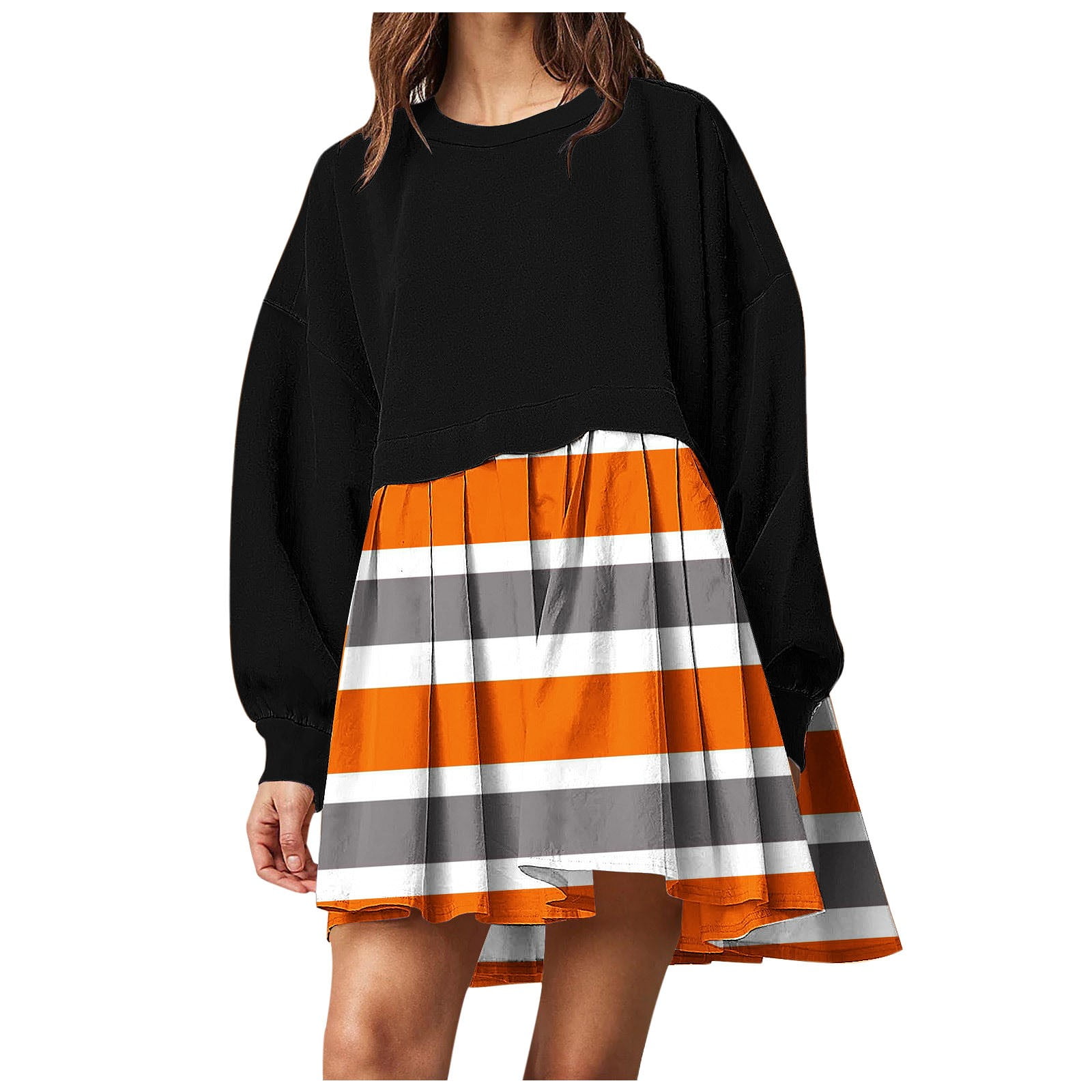 Burnt Orange Graphic Loose Fit Dress for Women Fall Summer Cuff Long ...