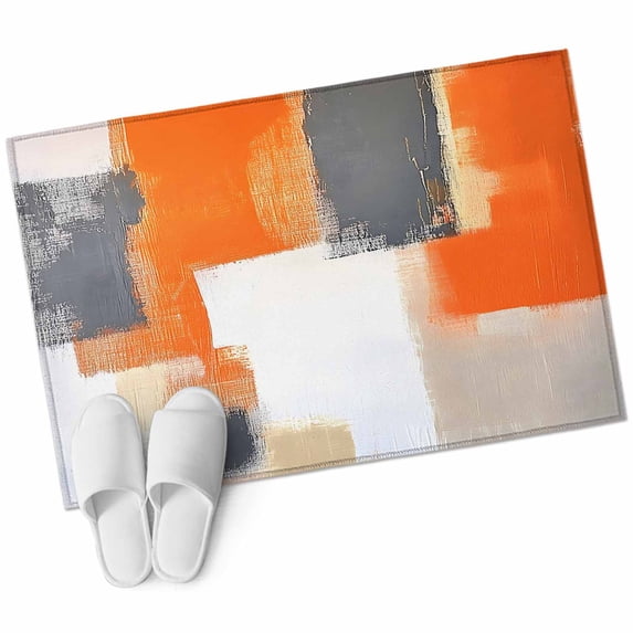 Burnt Orange Gray 2'x3' Washable Rug, Modern Abstract Oil Painted ...