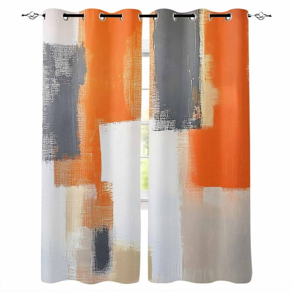 Burnt Orange Gray Blackout Curtains 54 Inches Long, Modern Abstract Oil ...