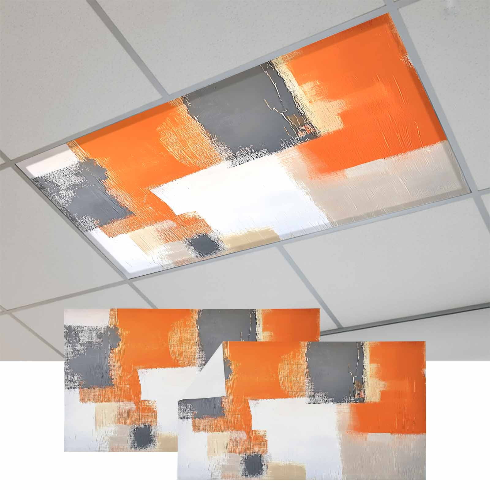 Burnt Orange Gray Fluorescent Light Covers, Modern Abstract Oil Painted ...