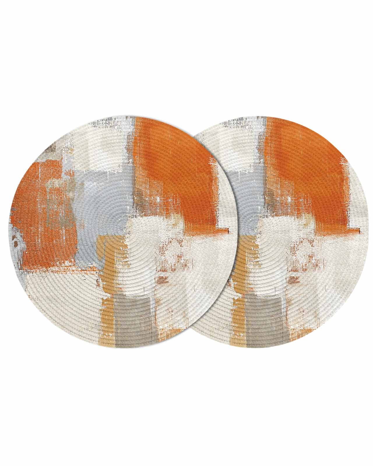 Burnt Orange Gray Graffiti Block Round Table Placemats set of 2, Modern ...