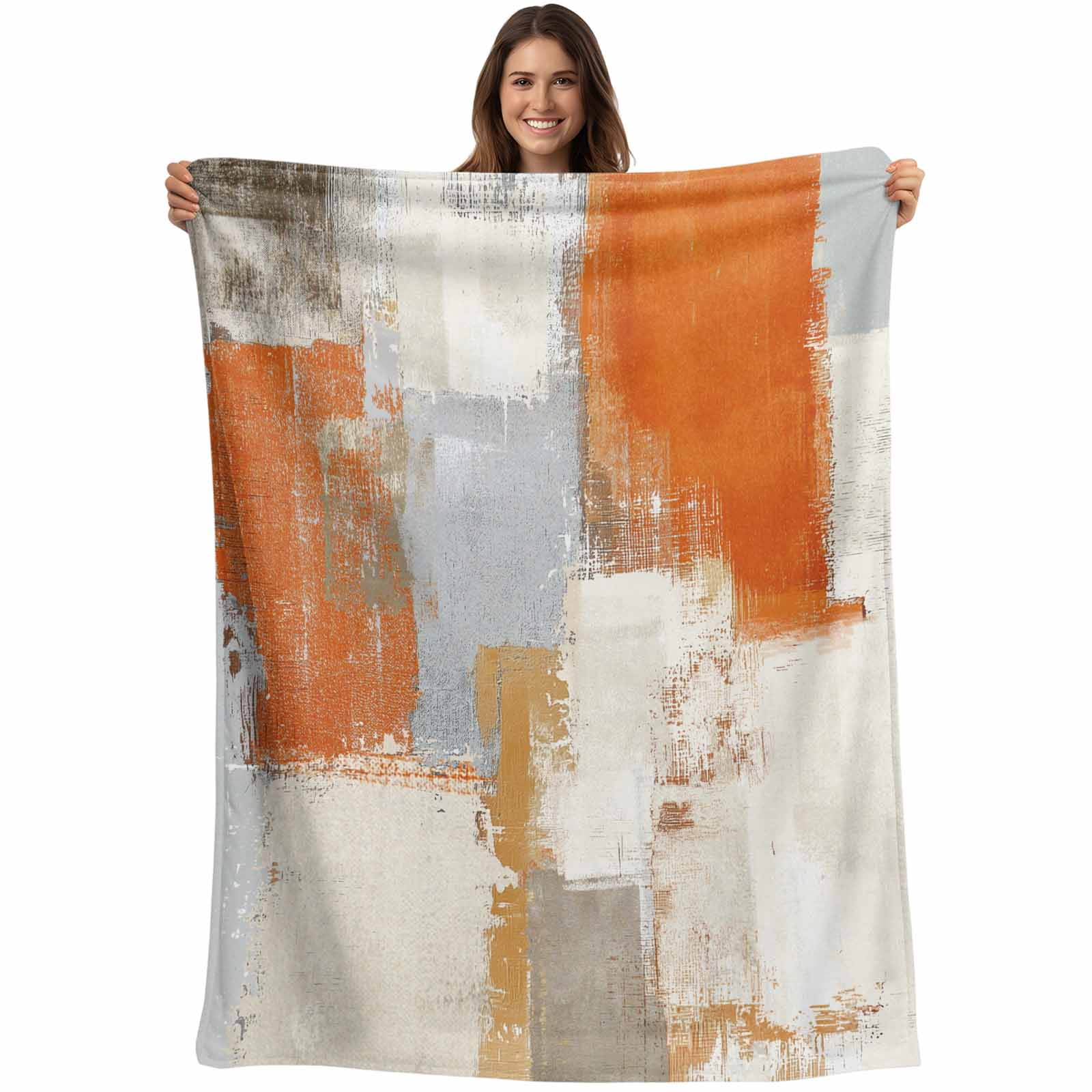 Burnt Orange Gray Graffiti Block Throw Blankets, Modern Abstract ...